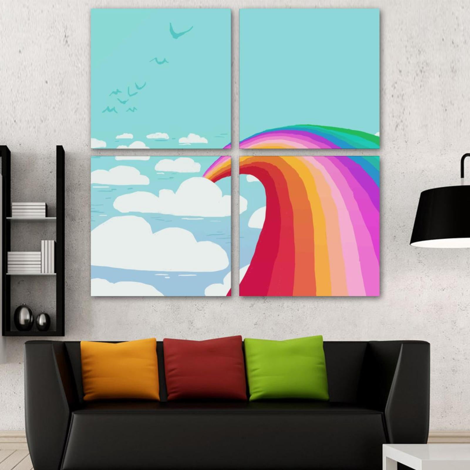 OWNSERIES Rainbow Clouds Sun Pattern 4PC Frameless Canvas Wall Art ...