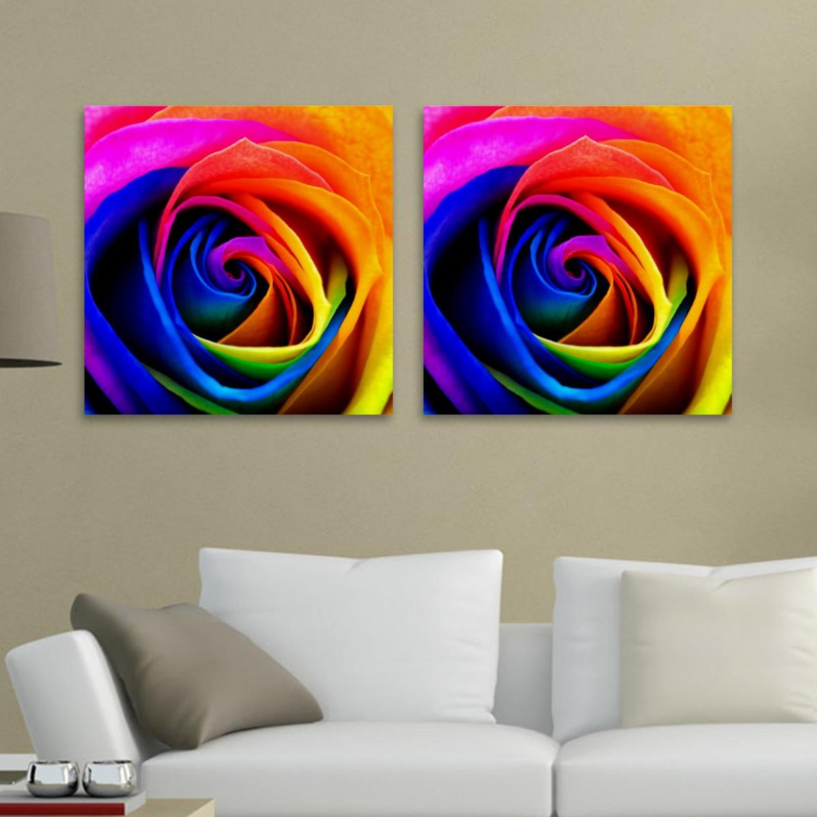 OWNSERIES Rainbow Flower Rose Pattern 2PC Canvas Wall Art Paintings for ...