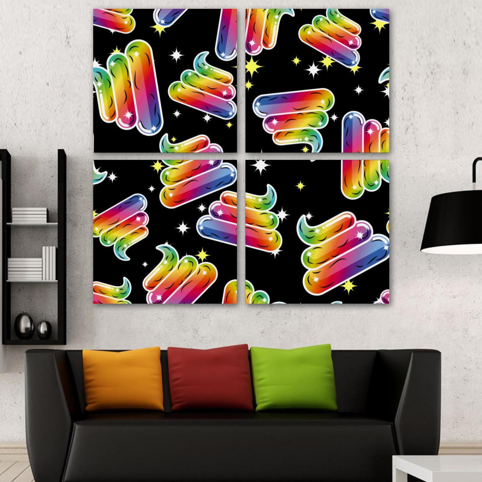OWNSERIES Rainbow Poop Funny Pattern Pattern 4PC Frameless Canvas Wall ...