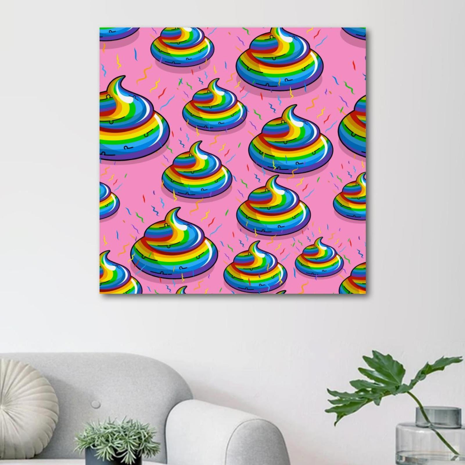 OWNSERIES Rainbow Poop Pattern Pink Background Pattern Canvas Wall Art ...
