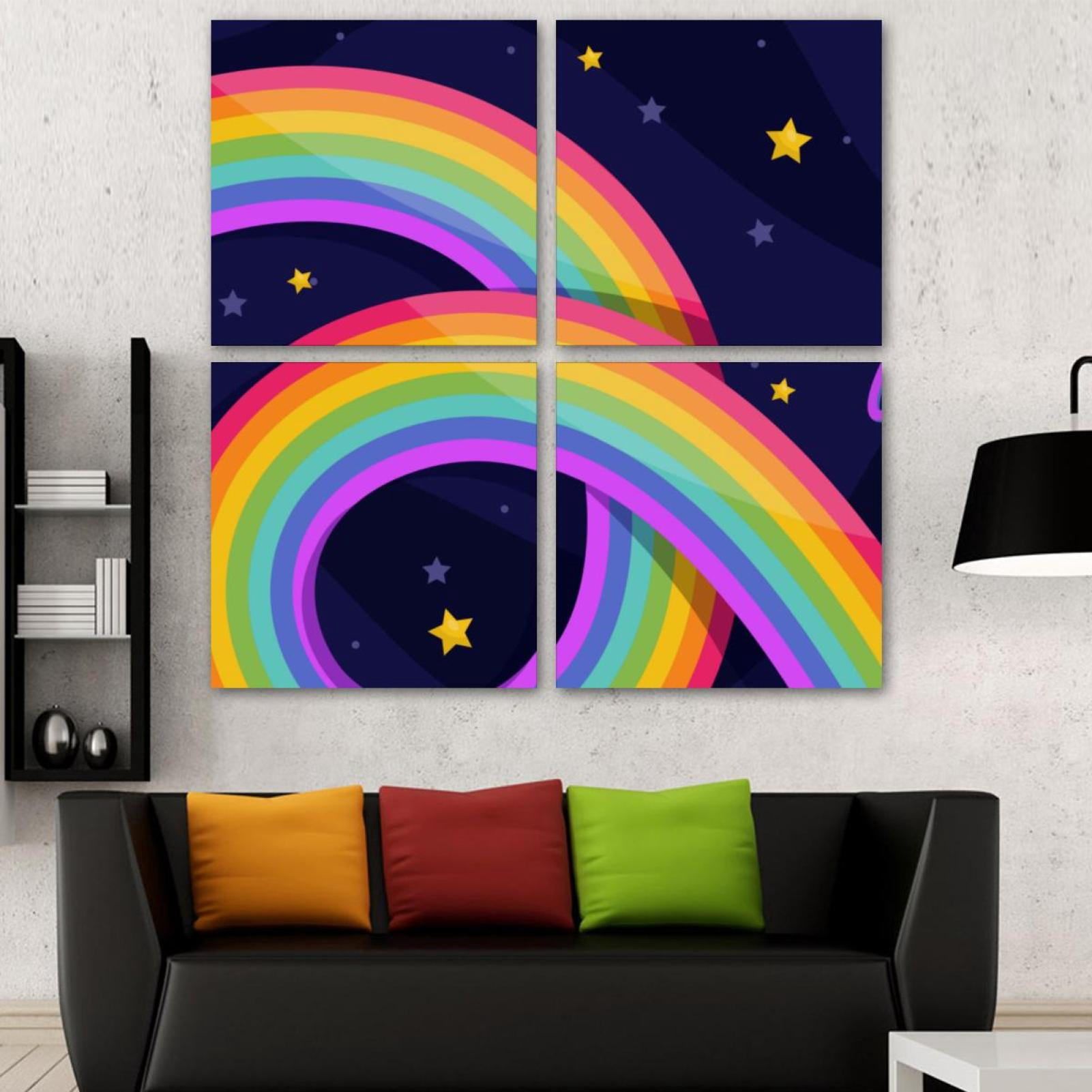 OWNSERIES Rainbow Stars Pattern 4PC Frameless Canvas Wall Art Paintings ...