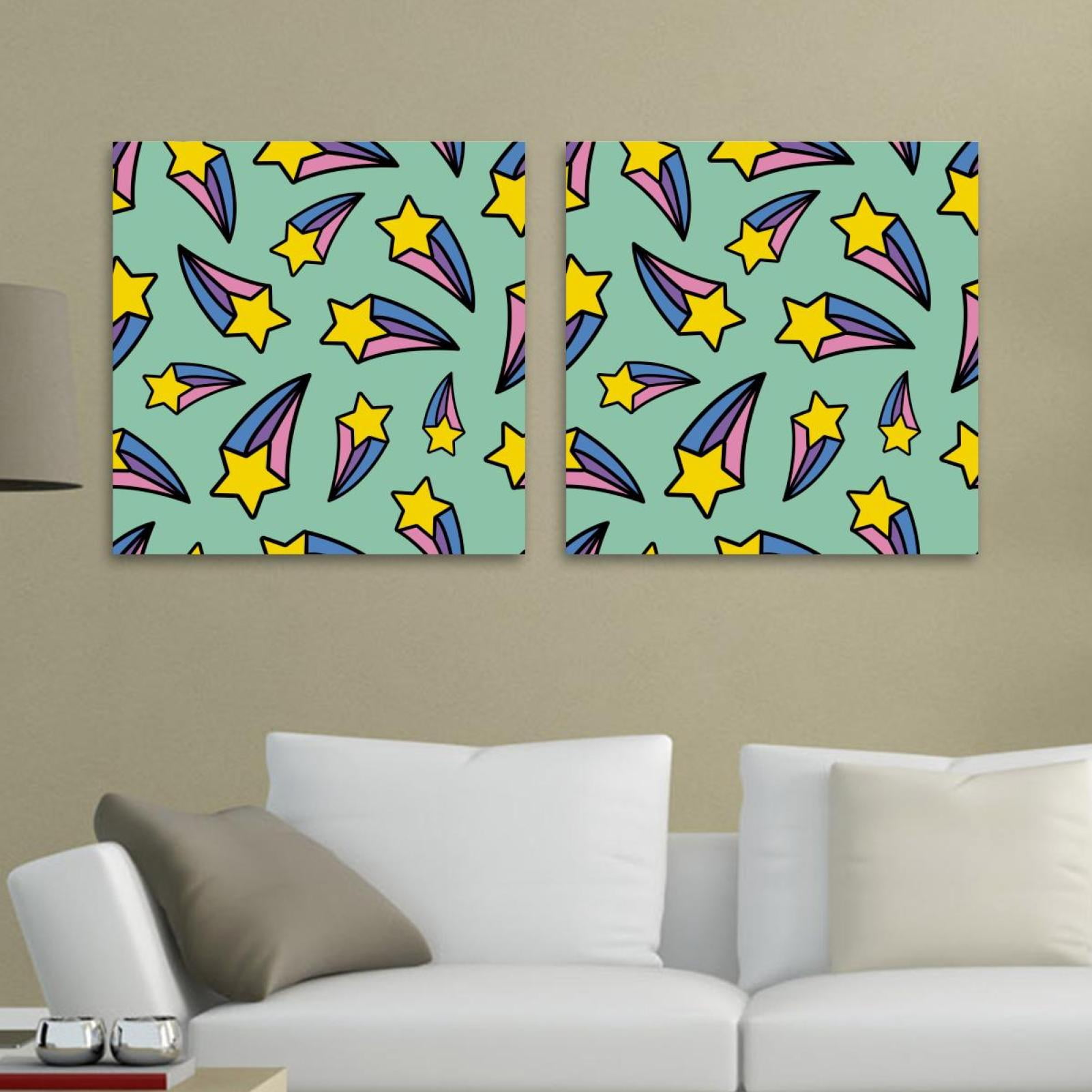 OWNSERIES Rainbow Yellow Shooting Star Green Pattern 2PC Canvas Wall ...