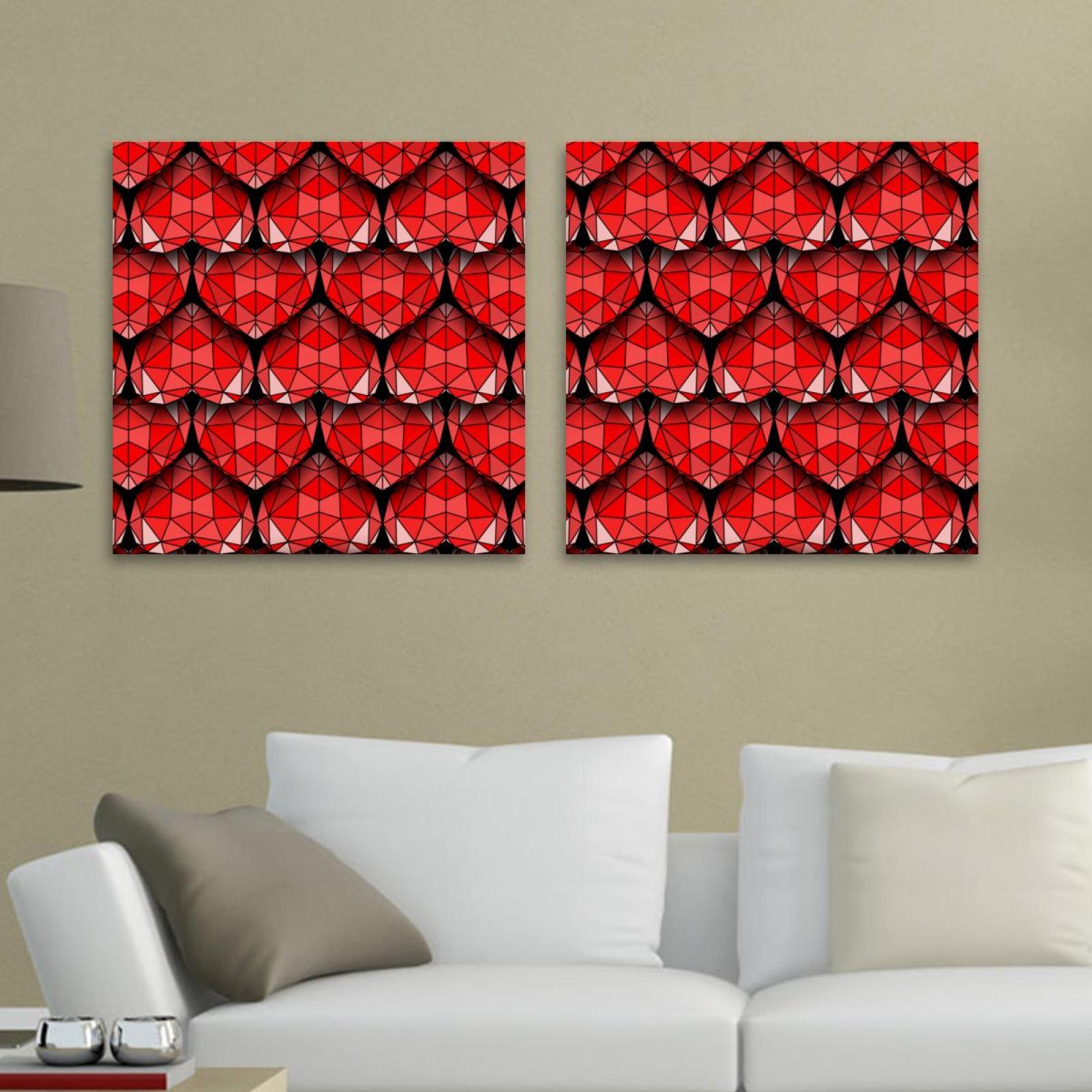 OWNSERIES Red 3D Geometric Hearts Love Pattern 2PC Canvas Wall Art Paintings for Living Room ...