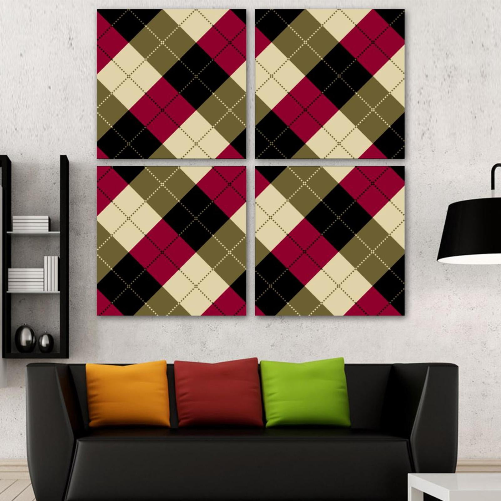 OWNSERIES Red Black Cream Pattern Plaid Checks Pattern 4PC Frameless ...