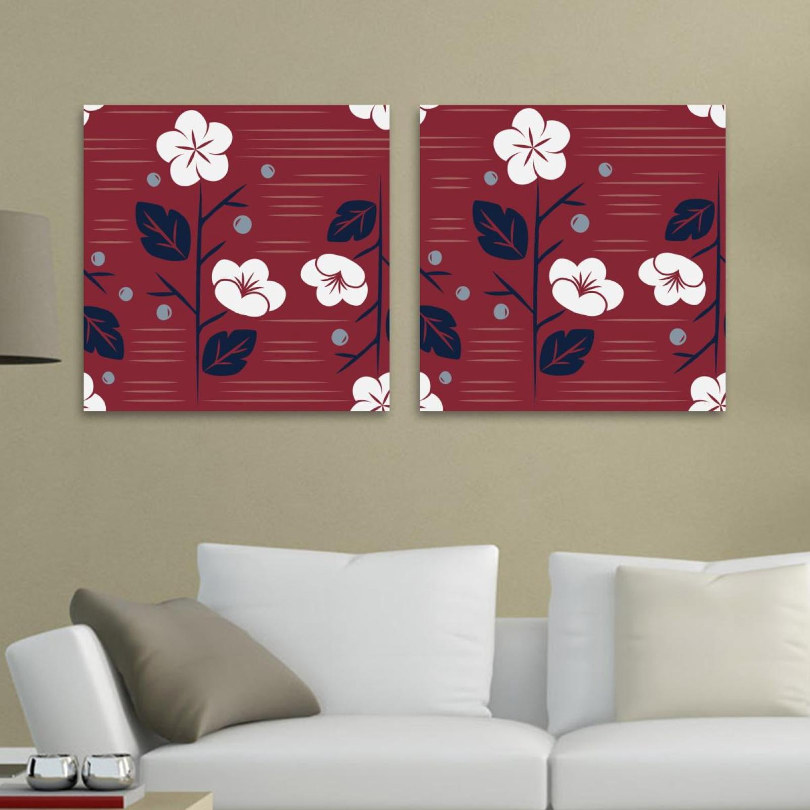 OWNSERIES Red Japanese Style Floral Pattern 2PC Canvas Wall Art ...