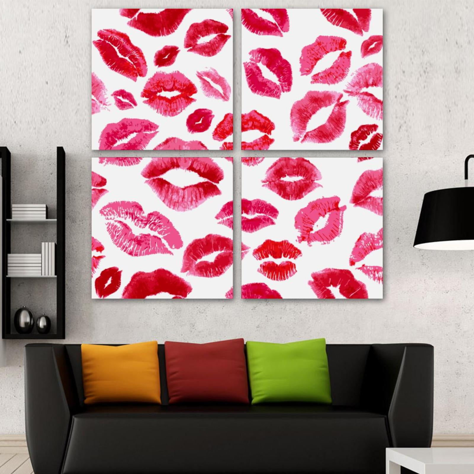 OWNSERIES Red Lip Print Pattern 4PC Frameless Canvas Wall Art Paintings ...