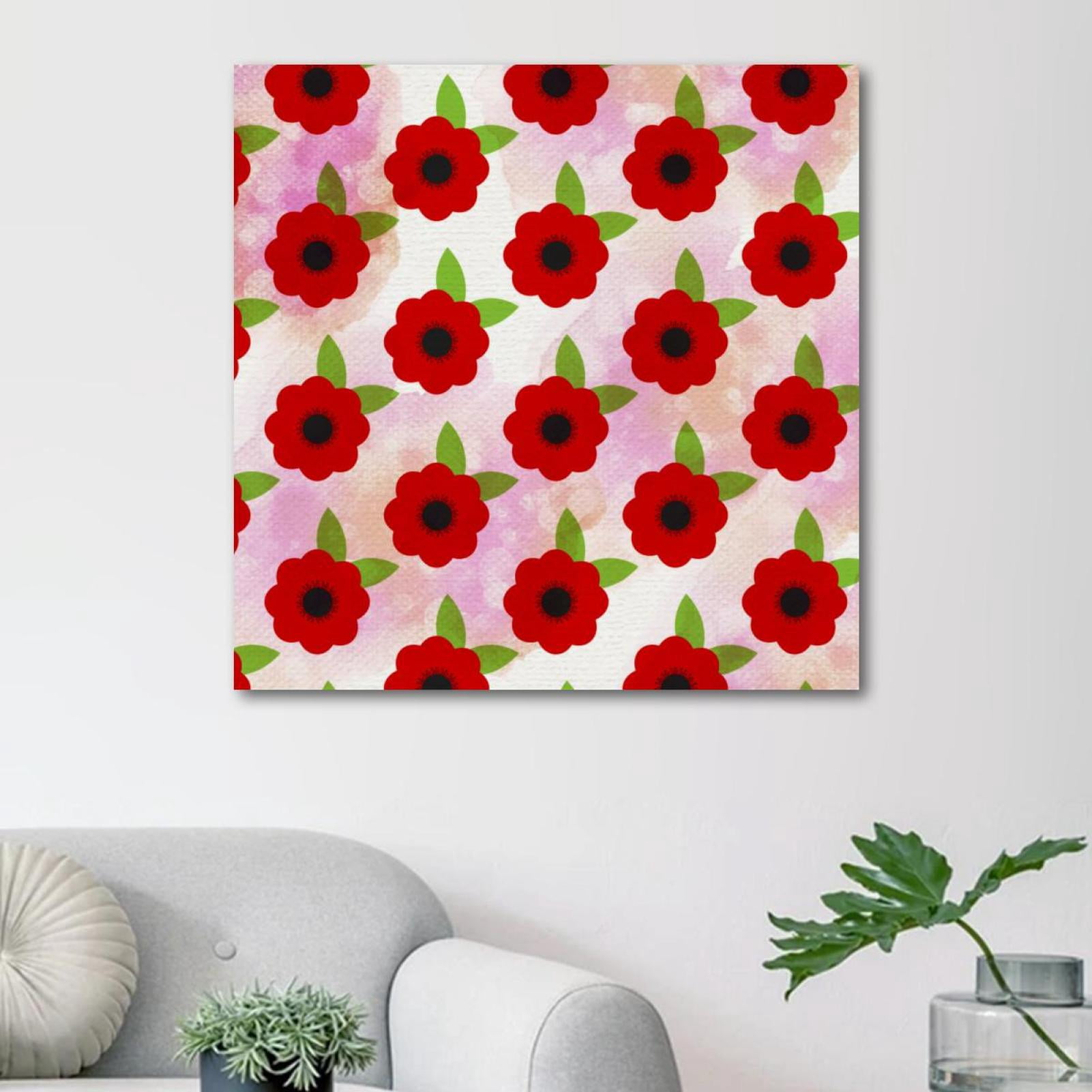 OWNSERIES Red Poppy Flowers Floral Pattern Canvas Wall Art Paintings ...