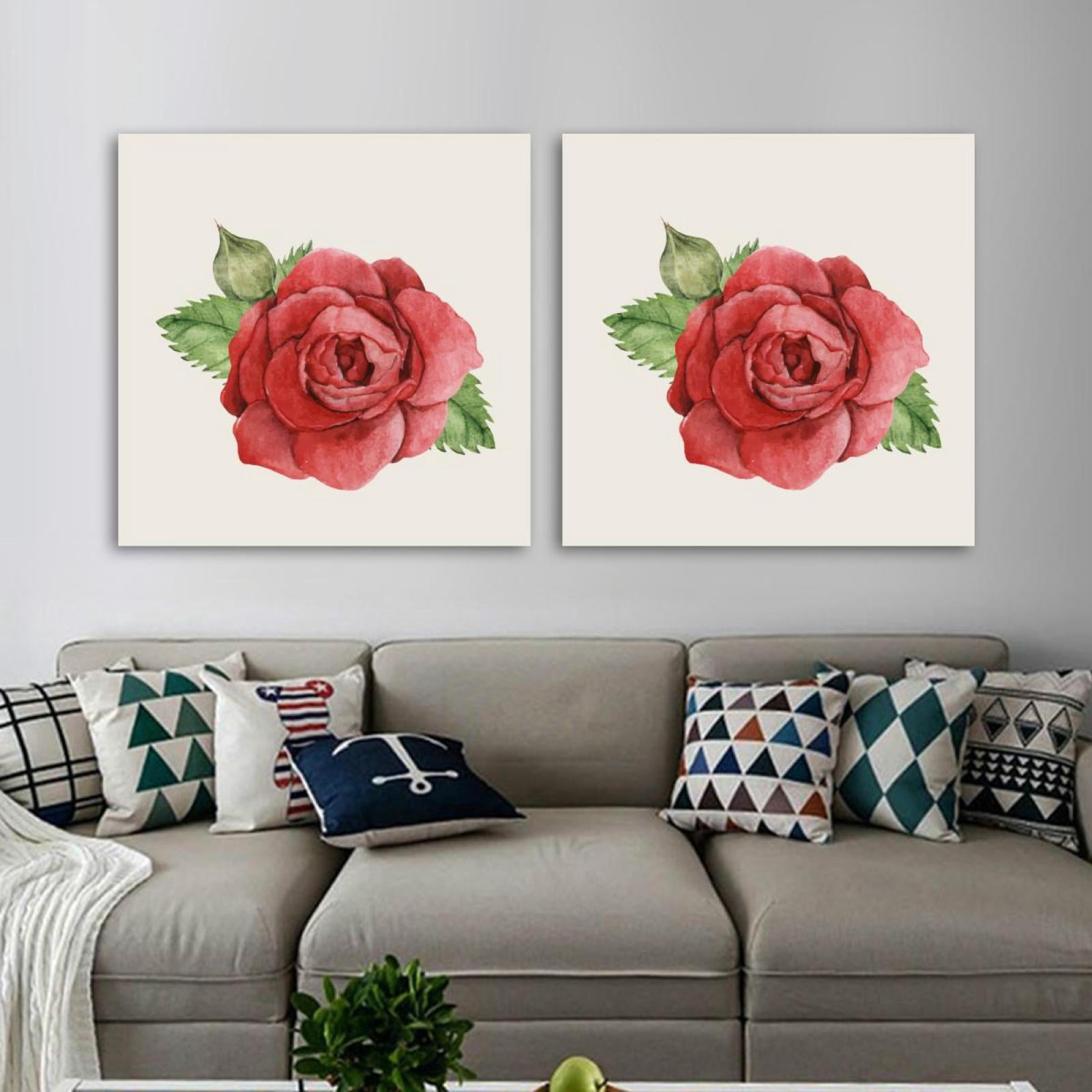 OWNSERIES Red Rose Pattern 2PC Canvas Wall Art Paintings for Living ...