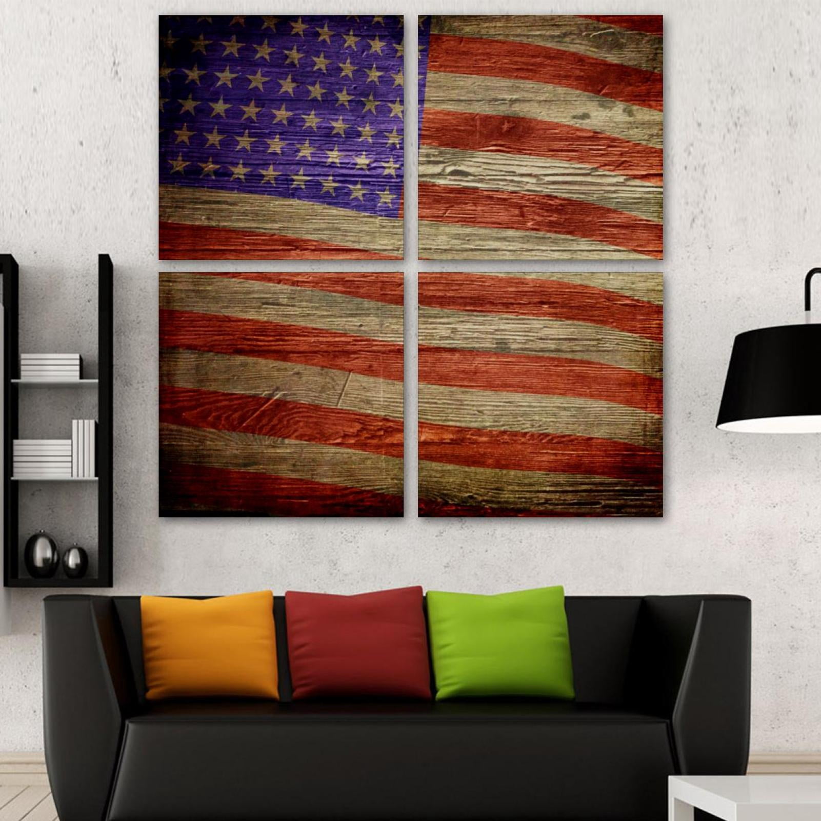 OWNSERIES Retro American Flag Grunge Wood Texture Pattern 4PC Frameless ...