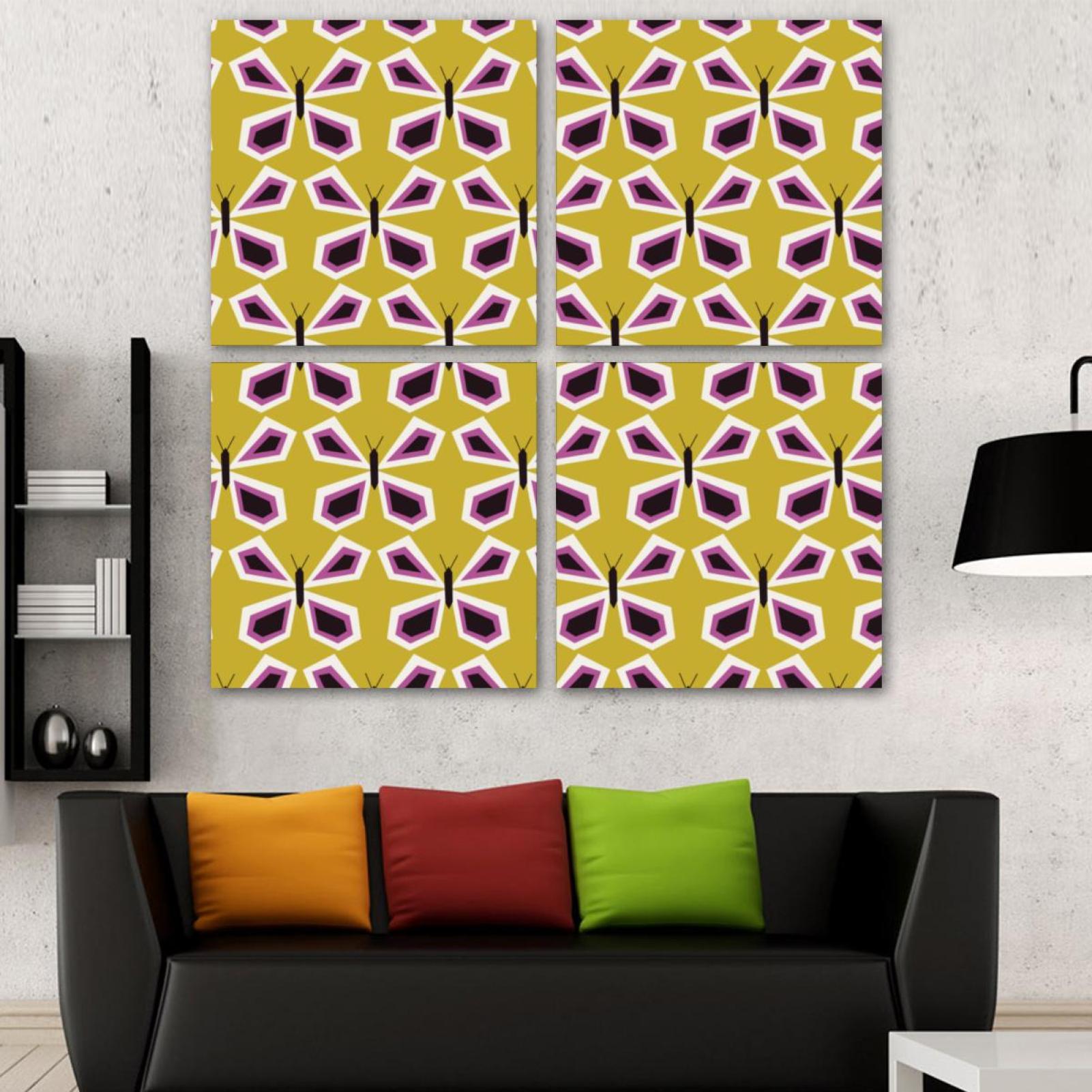 OWNSERIES Retro Butterfly Yellow Pattern Pattern 4PC Frameless Canvas ...