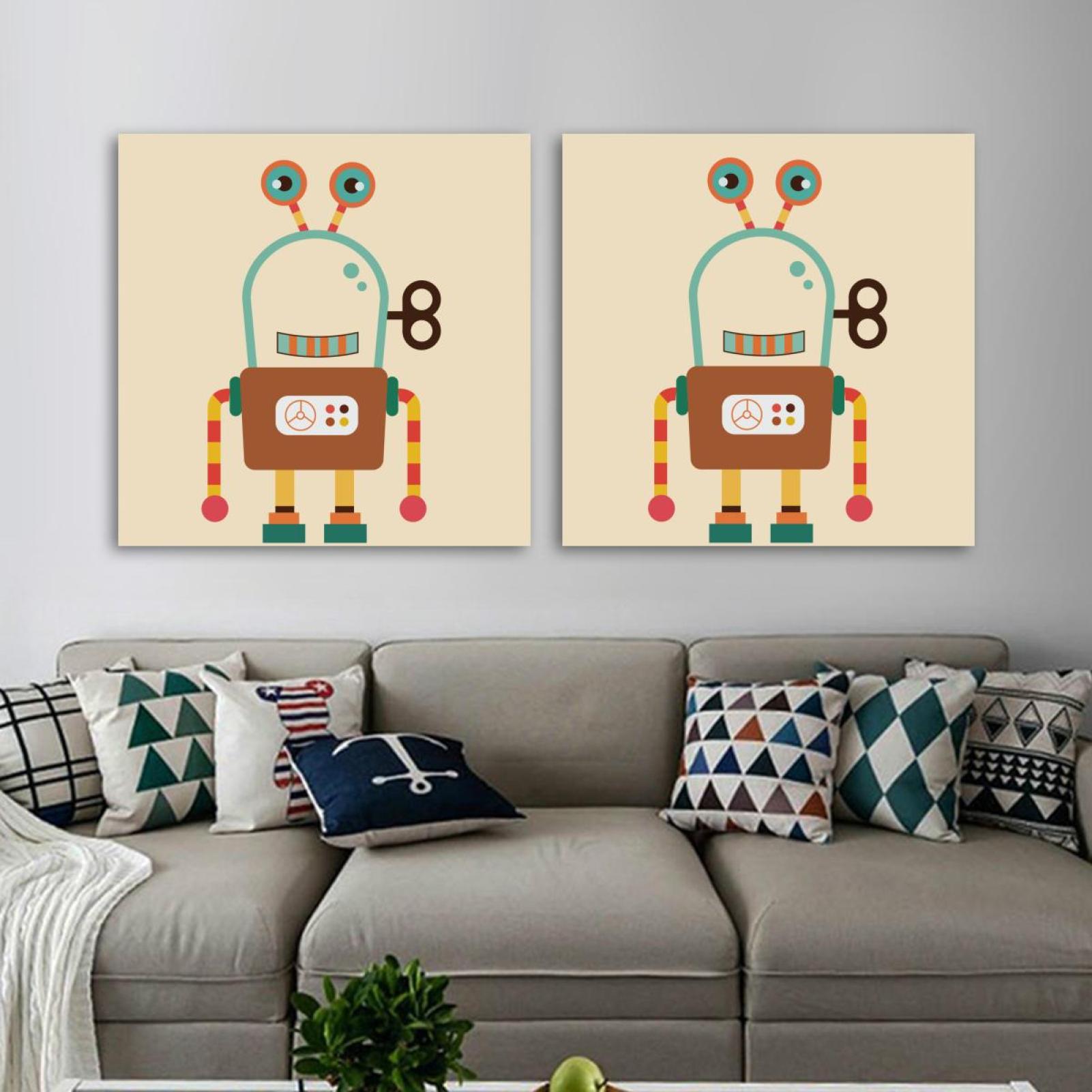 OWNSERIES Retro Funny Cartoon Robot Pattern 2PC Canvas Wall Art ...
