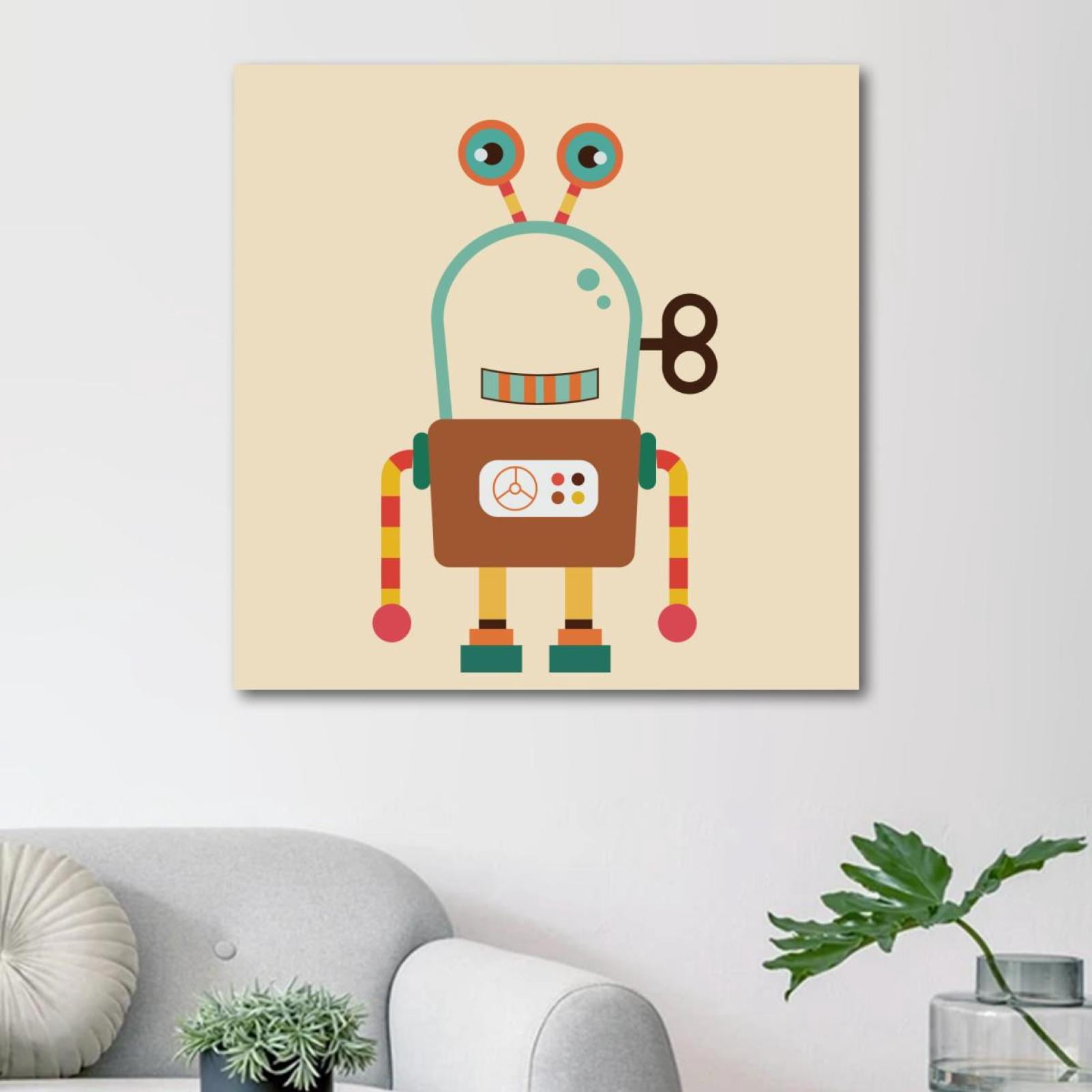 OWNSERIES Retro Funny Cartoon Robot Pattern Canvas Wall Art Paintings ...