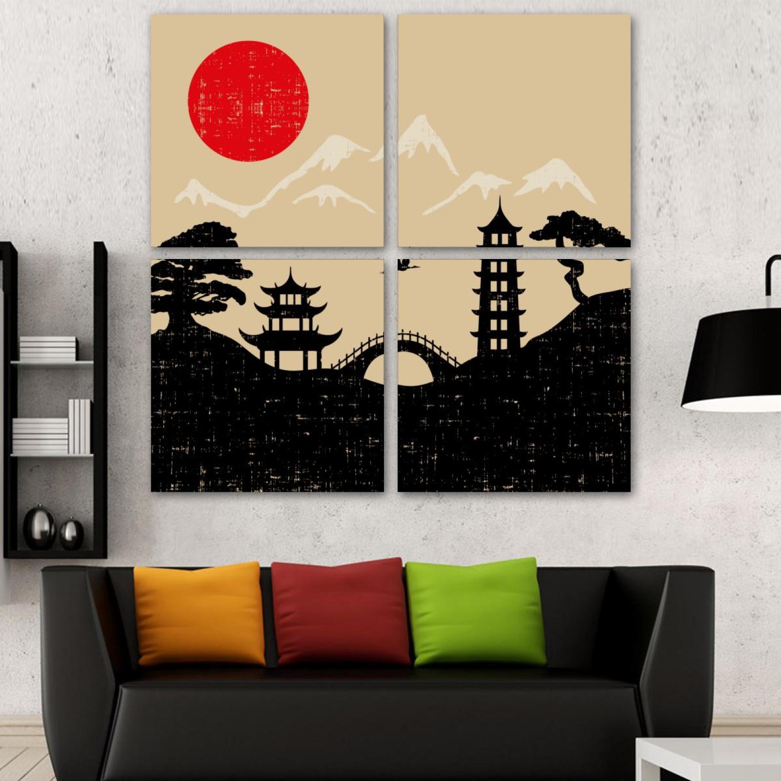 OWNSERIES Retro Japan Temple Landscape Pattern 4PC Frameless Canvas ...