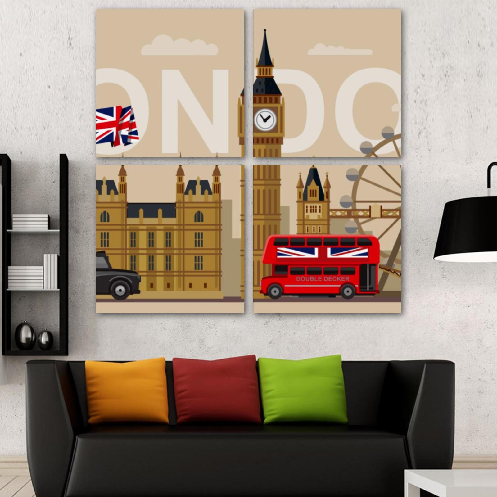 OWNSERIES Retro London Uk British Flagsymbols Pattern 4PC Frameless ...