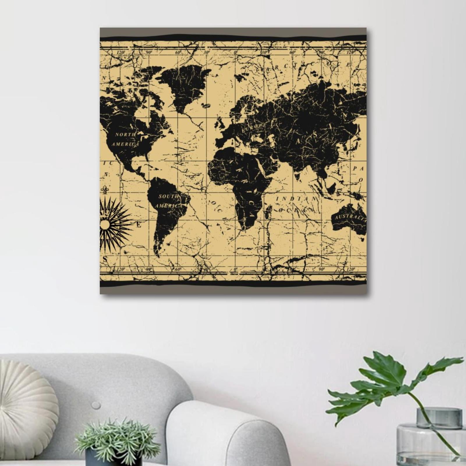 OWNSERIES Retro Old World Map Compass Pattern Canvas Wall Art Paintings ...