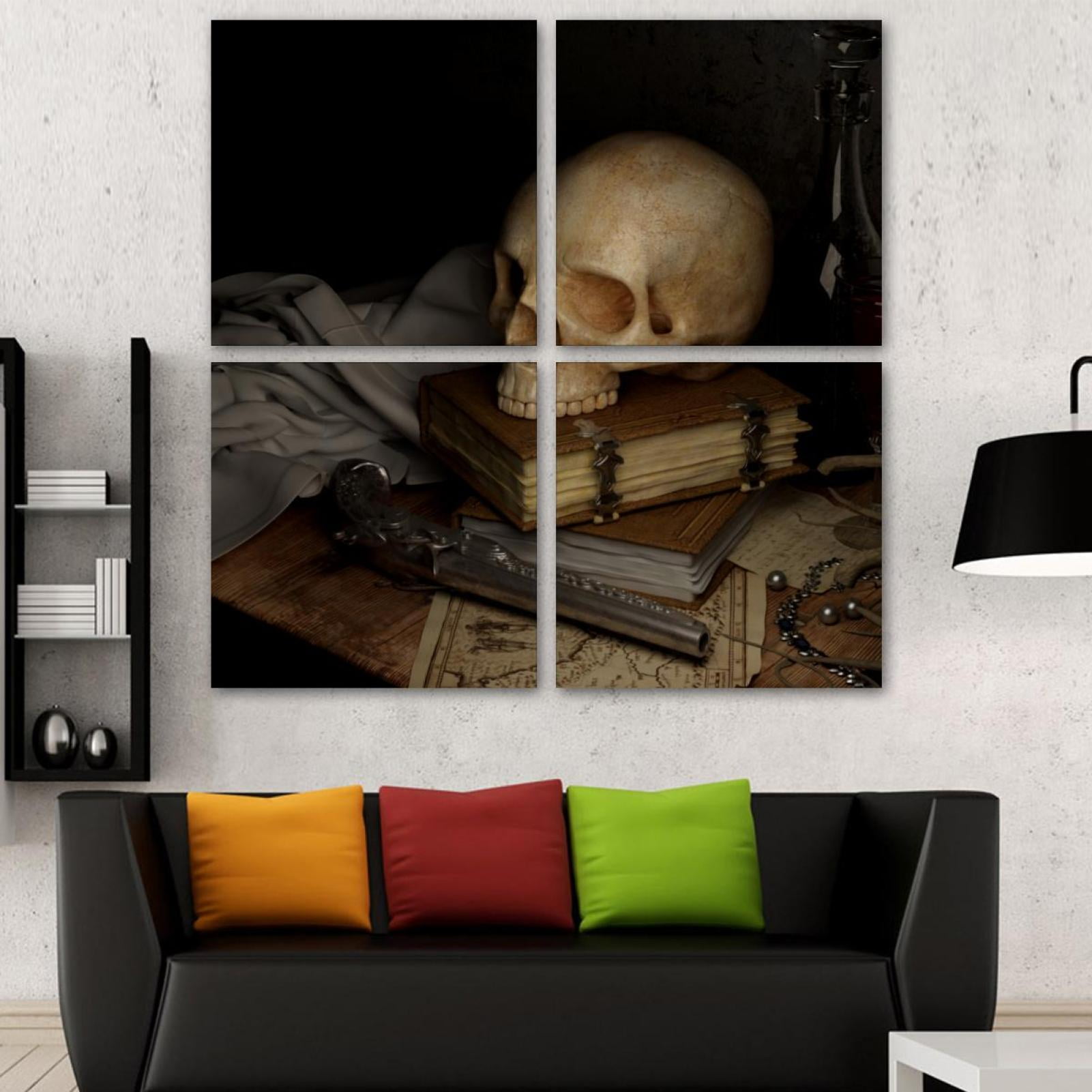 OWNSERIES Retro Skull Map Pattern 4PC Frameless Canvas Wall Art ...