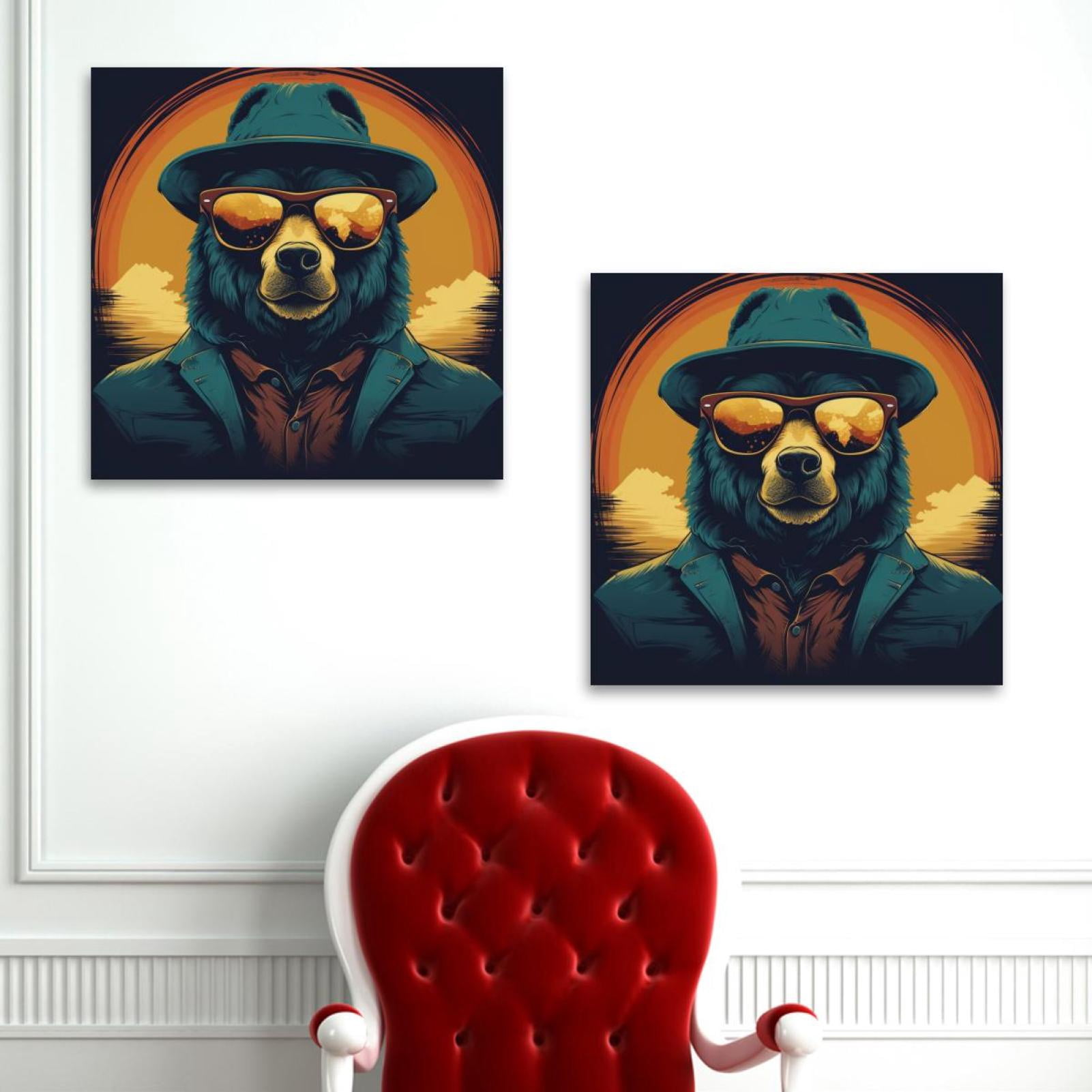 OWNSERIES Retro Style Bear Pattern 2PC Canvas Wall Art Paintings for ...