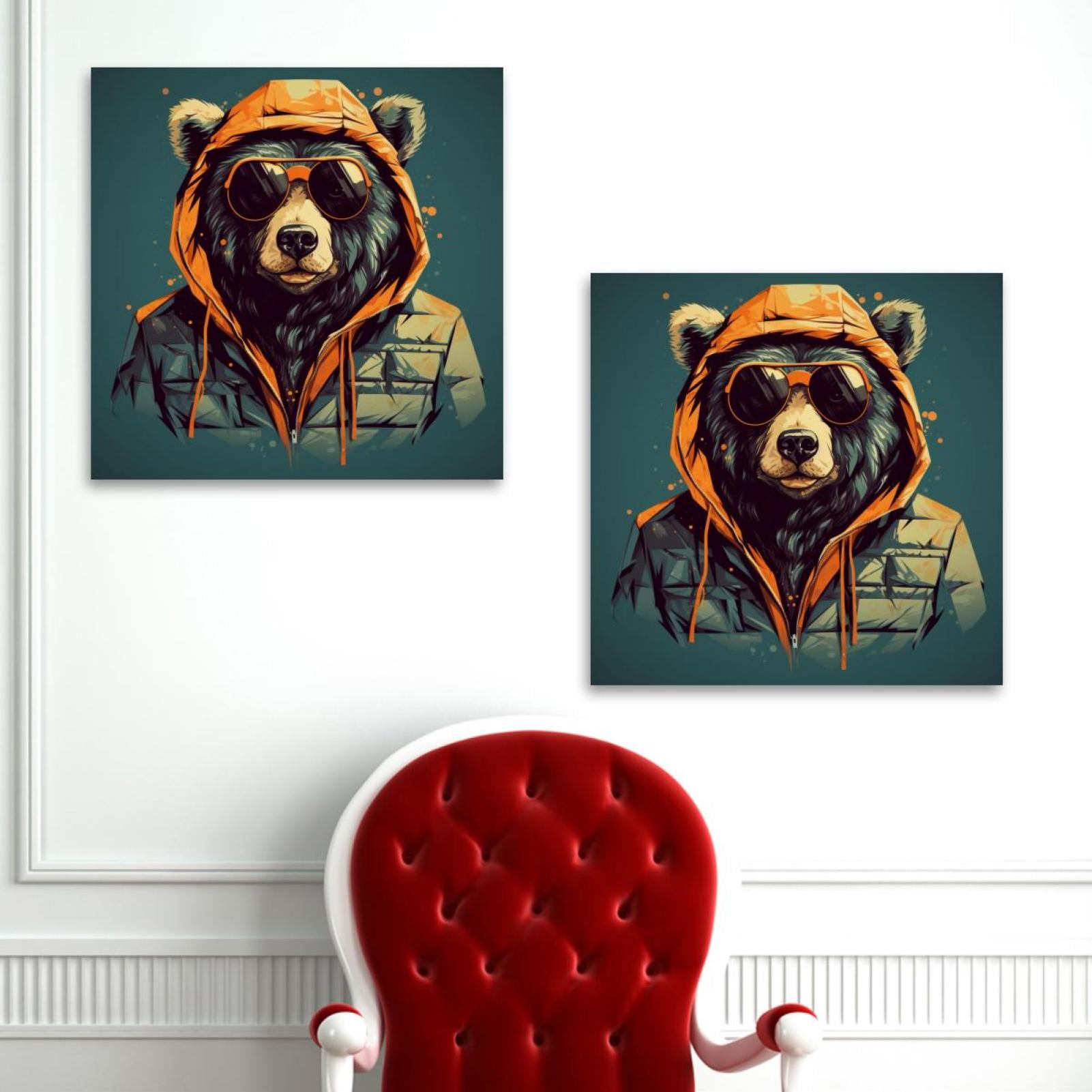 OWNSERIES Retro Style Bear Pattern 2PC Canvas Wall Art Paintings for ...