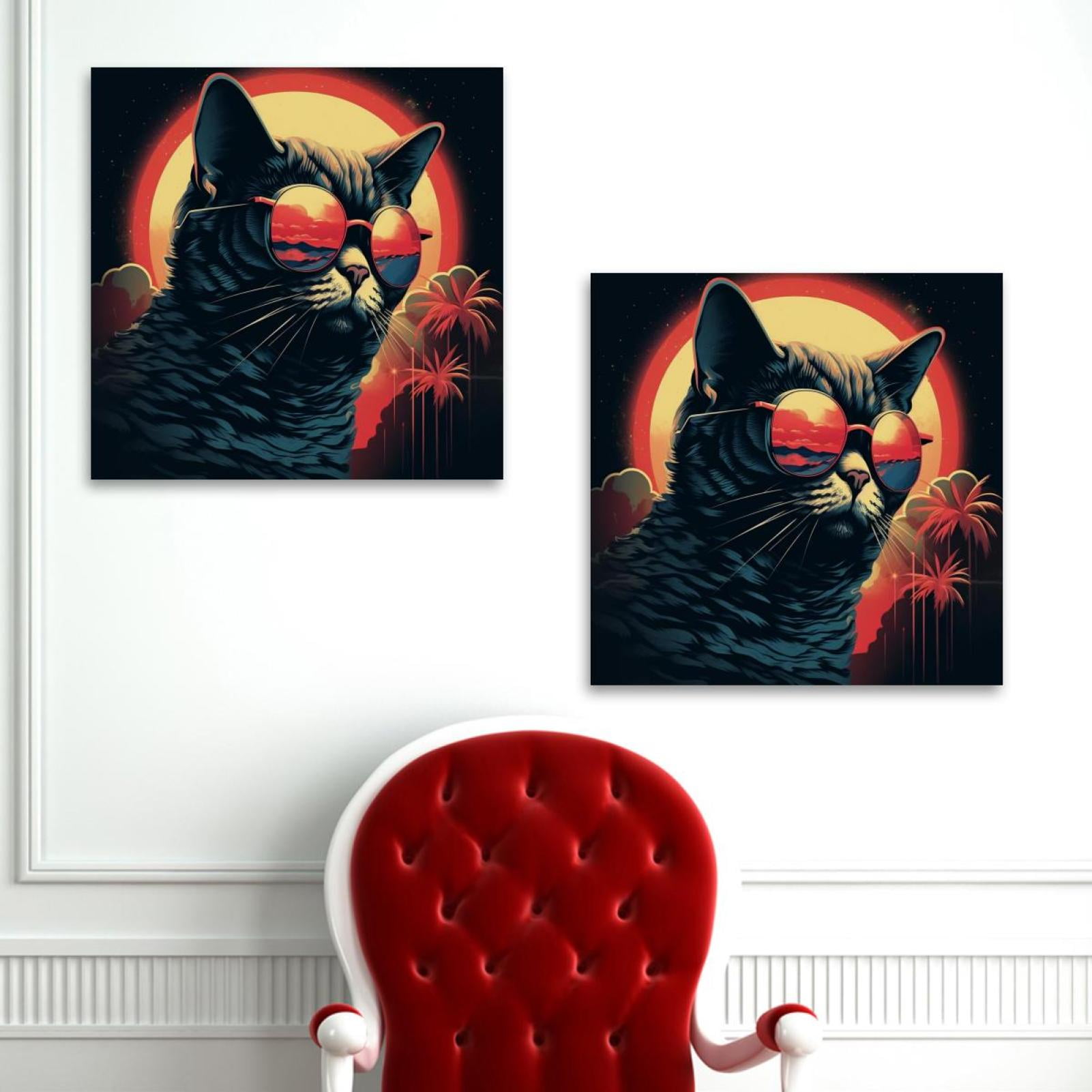 OWNSERIES Retro Style Cat Pattern 2PC Canvas Wall Art Paintings for ...