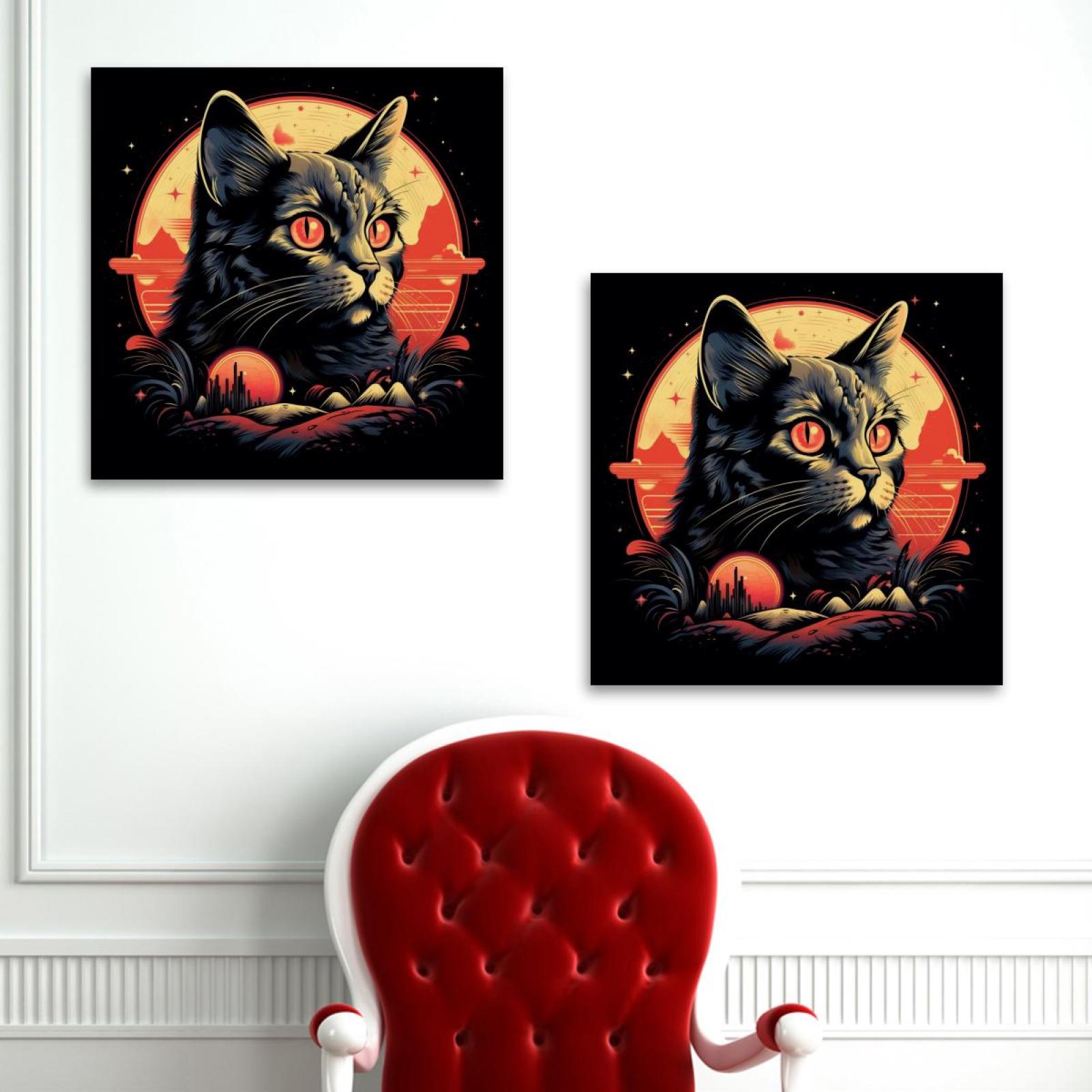 OWNSERIES Retro Style Cat Pattern 2PC Canvas Wall Art Paintings for ...