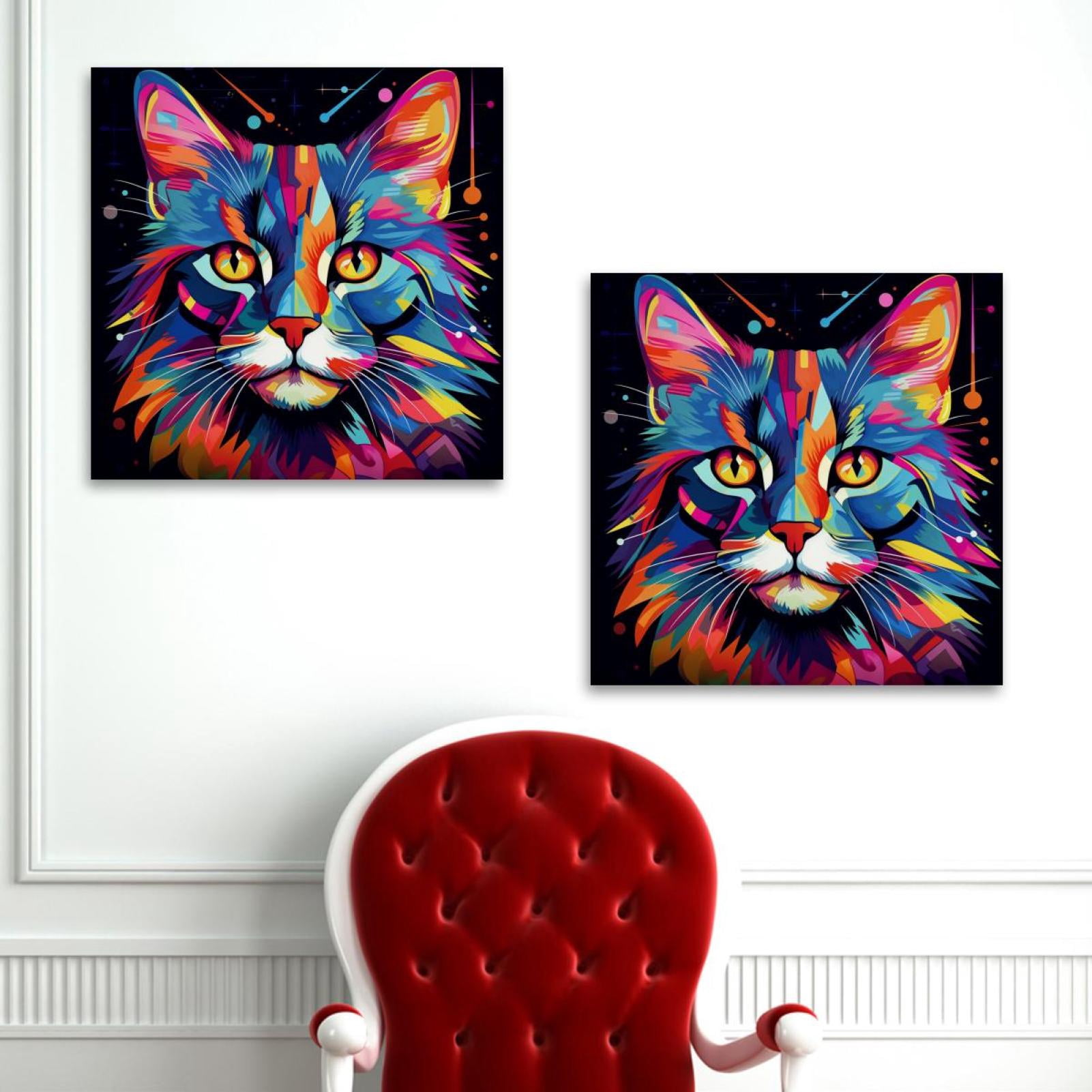 OWNSERIES Retro Style Cat Pattern 2PC Canvas Wall Art Paintings for ...