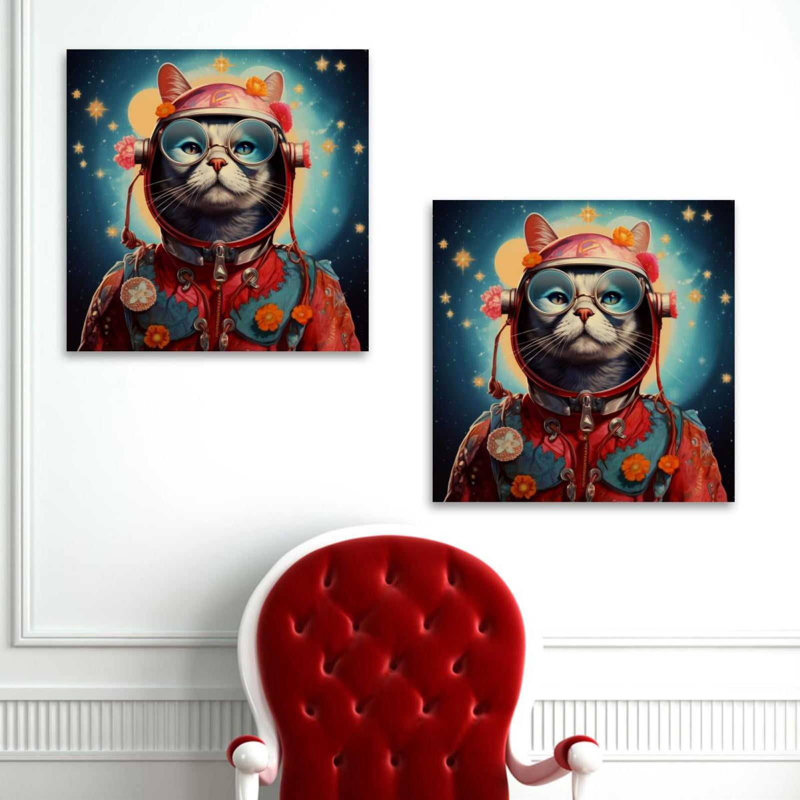 OWNSERIES Retro Style Cat Pattern 2PC Canvas Wall Art Paintings for ...
