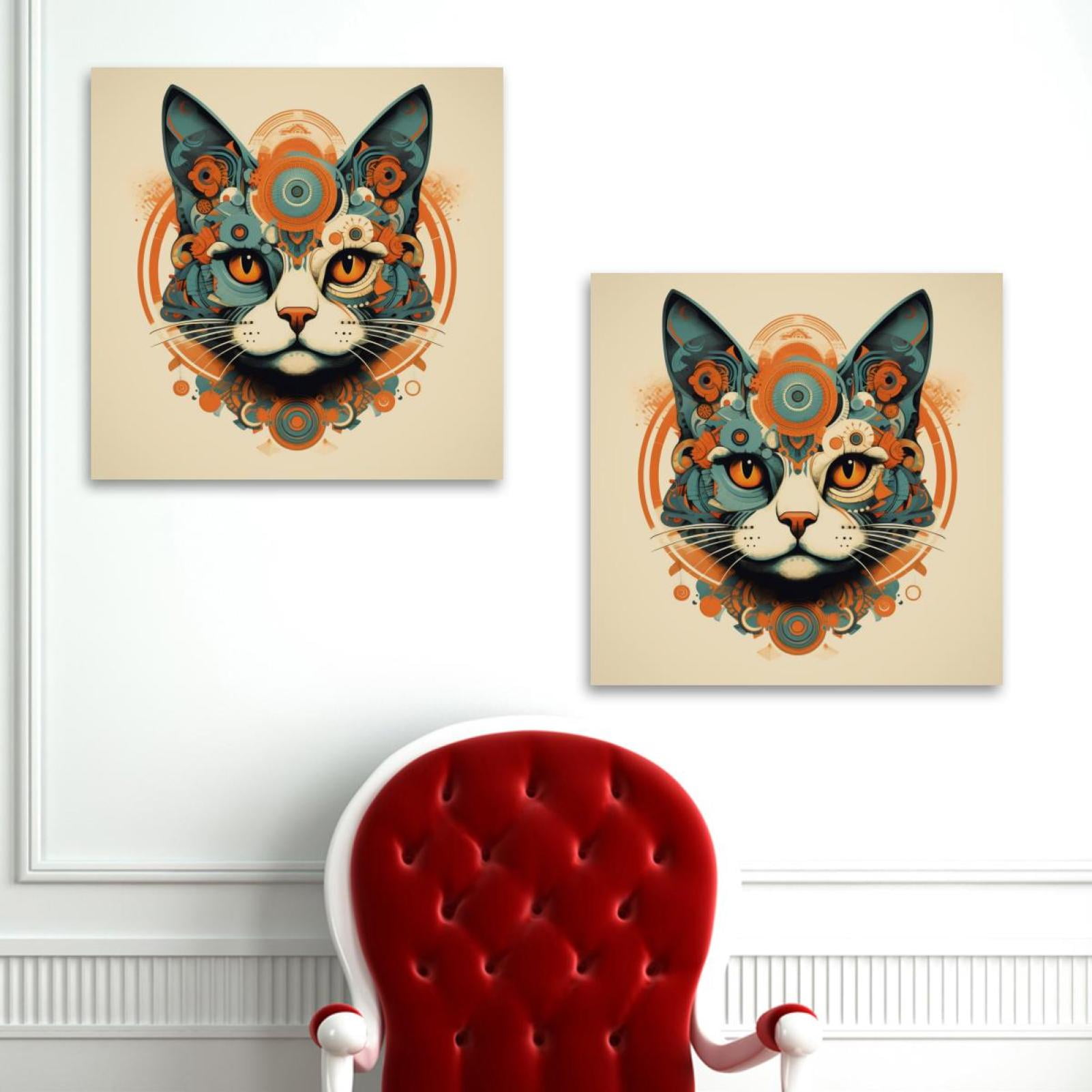 OWNSERIES Retro Style Cat Pattern 2PC Canvas Wall Art Paintings for ...