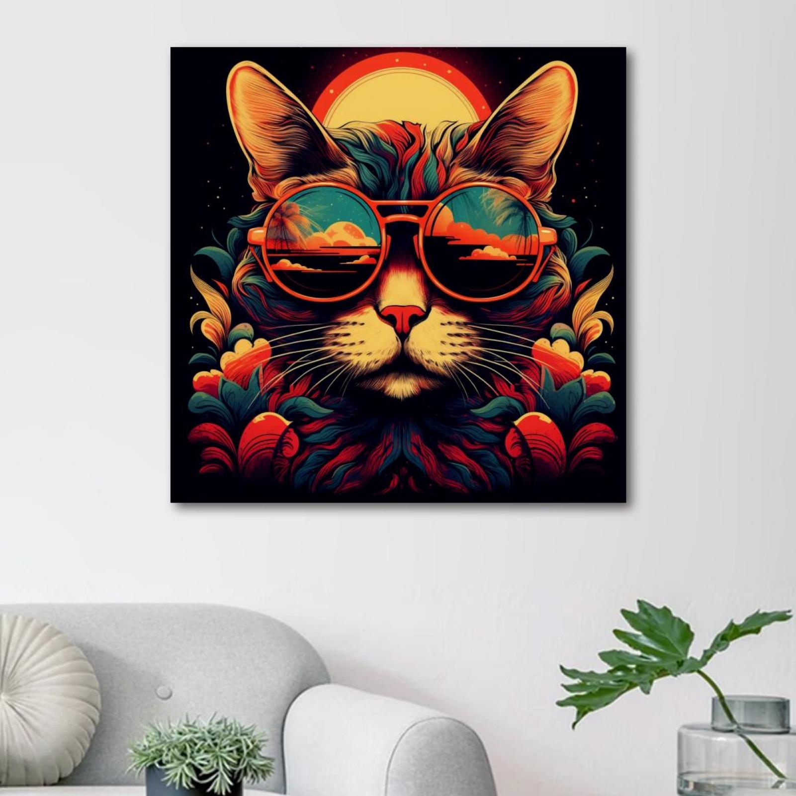 OWNSERIES Retro Style Cat Pattern Canvas Wall Art Paintings for Living ...