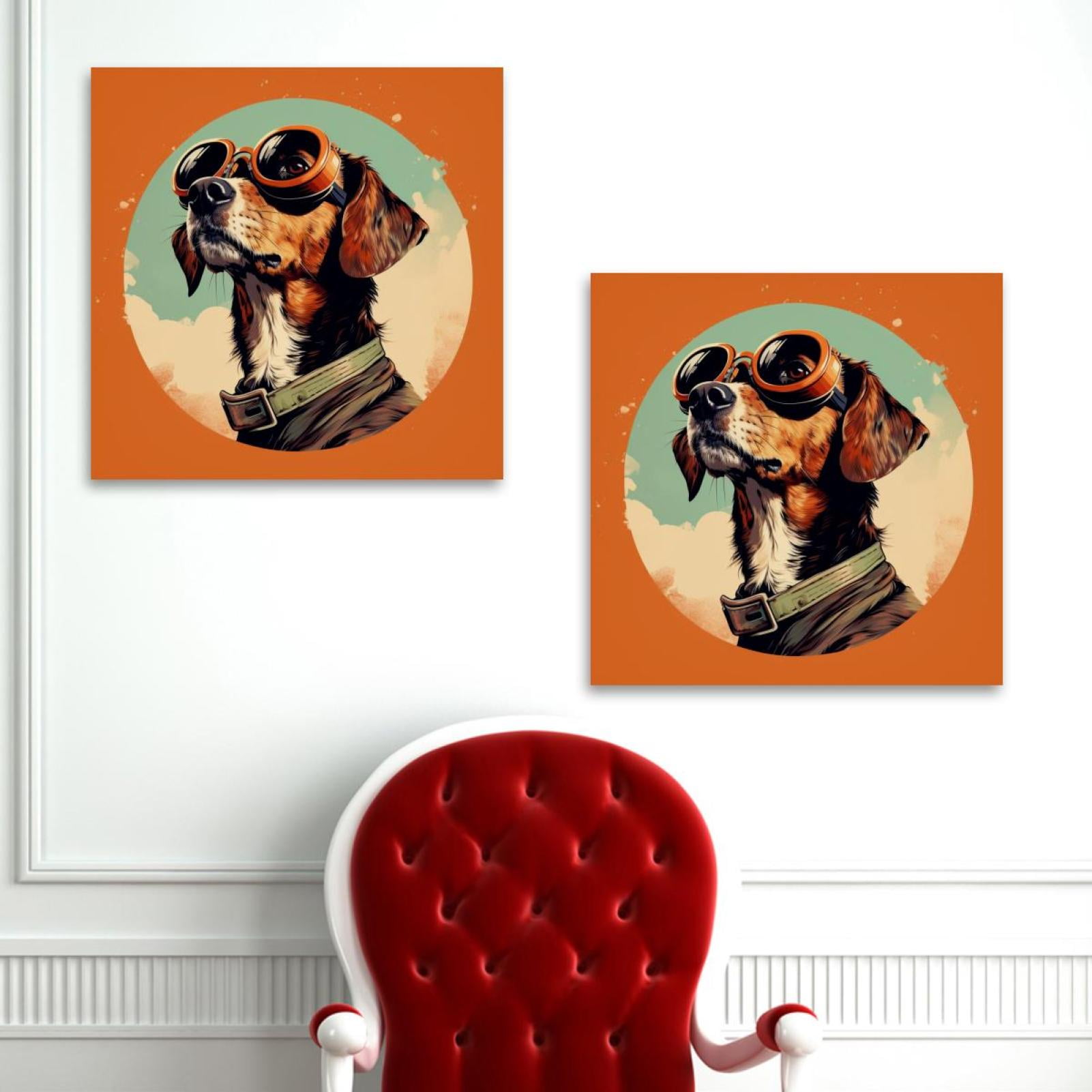 OWNSERIES Retro Style Dog Pattern 2PC Canvas Wall Art Paintings for ...