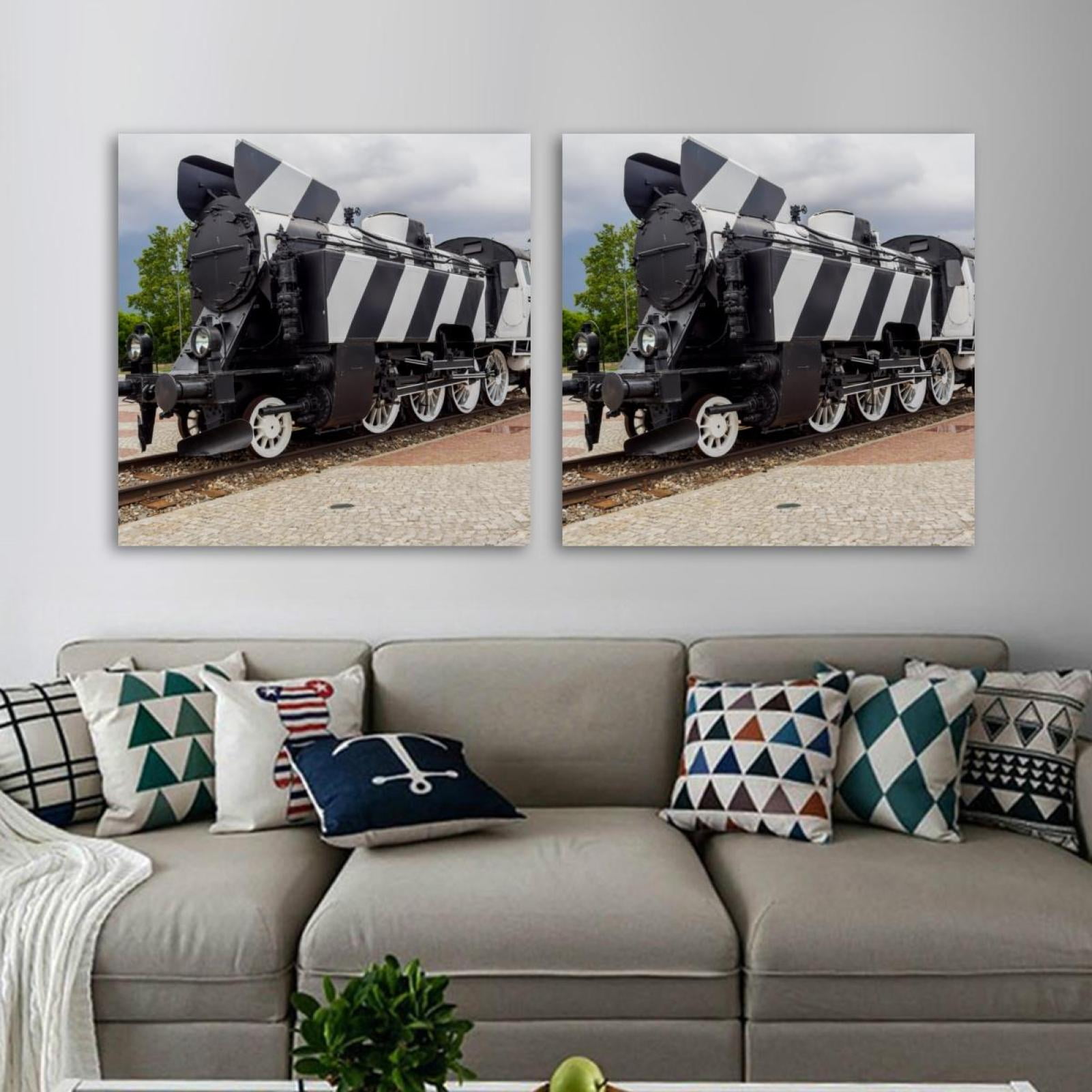 OWNSERIES Retro Train Railway (2) Pattern 2PC Canvas Wall Art Paintings ...