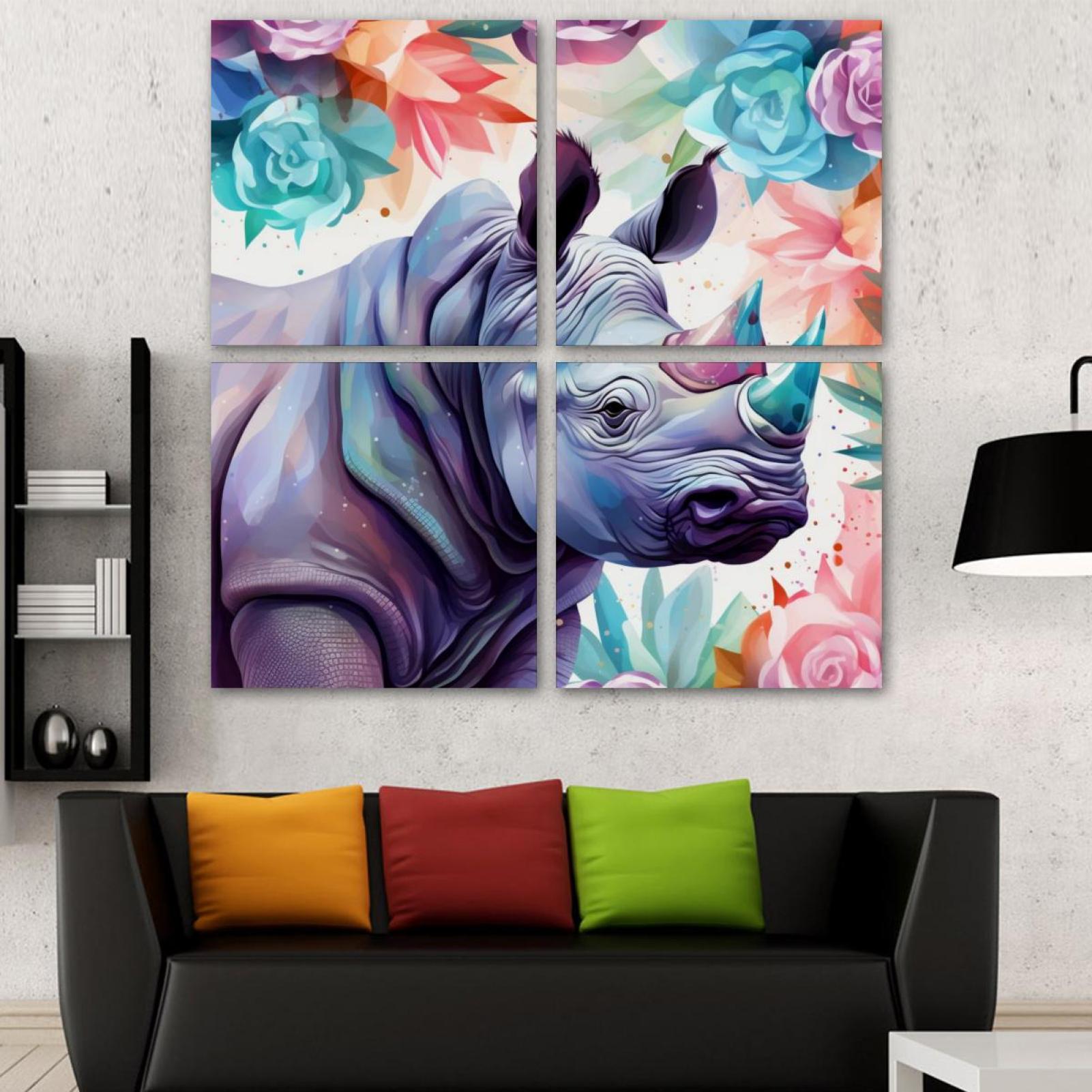 OWNSERIES Rhino Pattern Pattern 4PC Frameless Canvas Wall Art Paintings ...