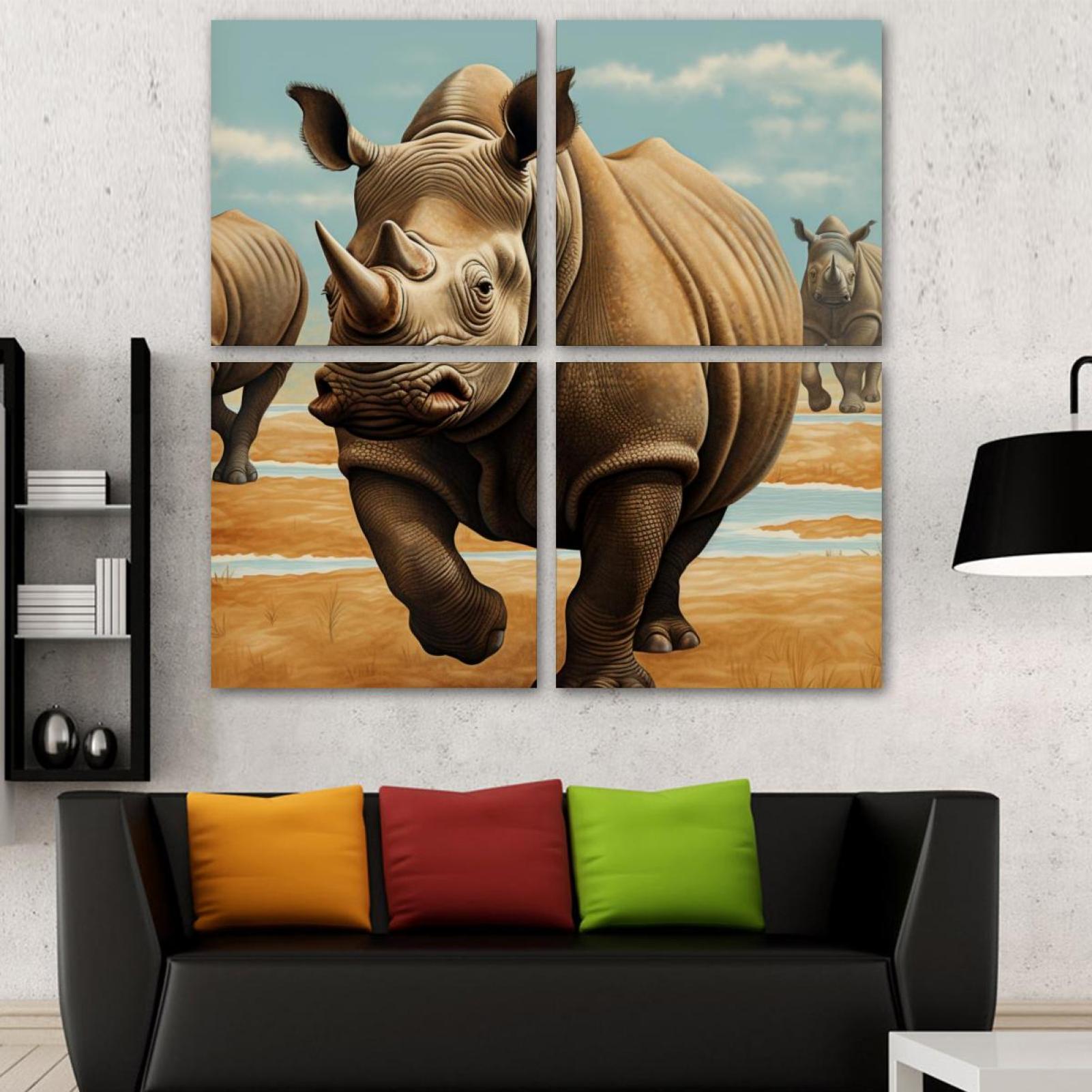 OWNSERIES Rhino Pattern Pattern 4PC Frameless Canvas Wall Art Paintings ...