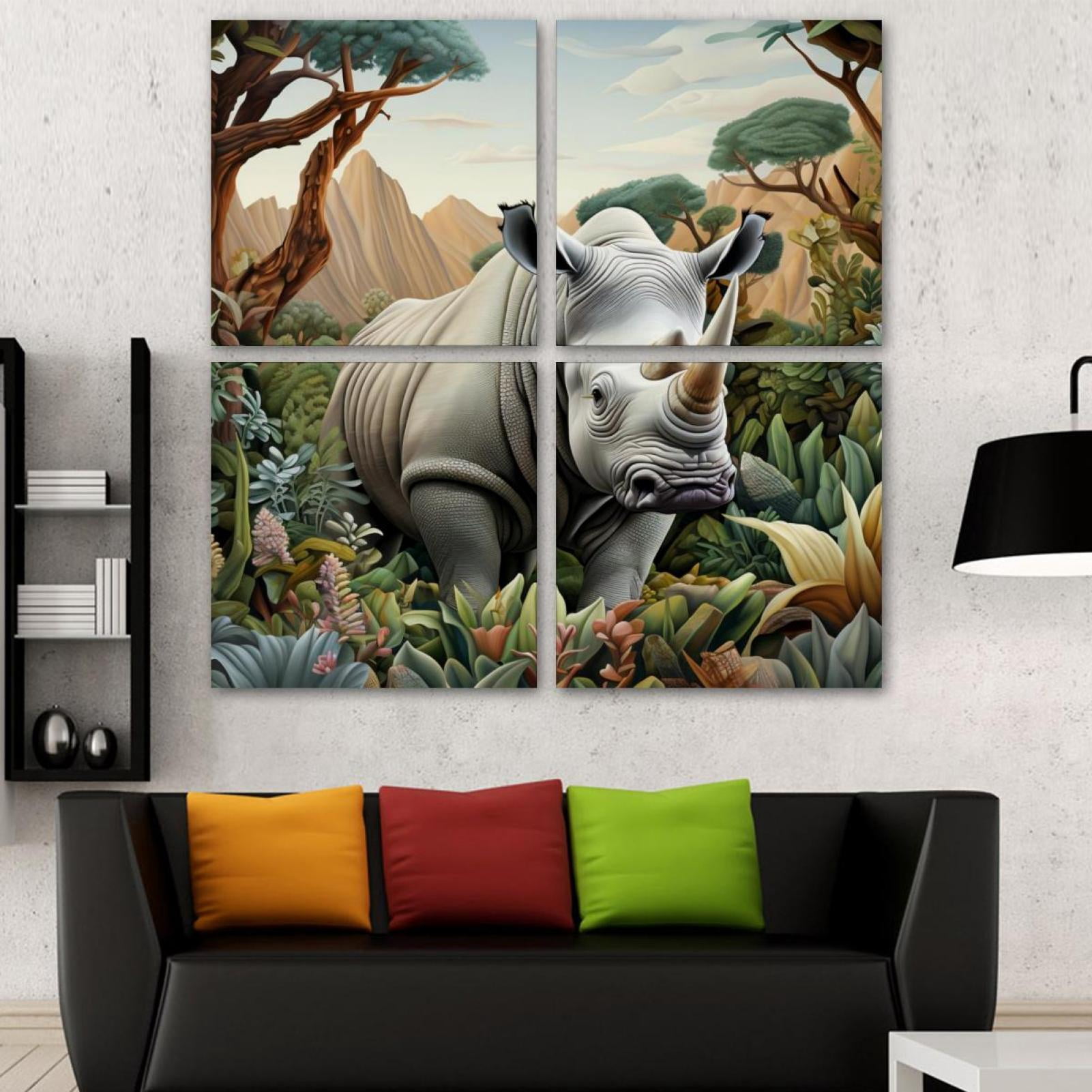 OWNSERIES Rhino Pattern Pattern 4PC Frameless Canvas Wall Art Paintings ...