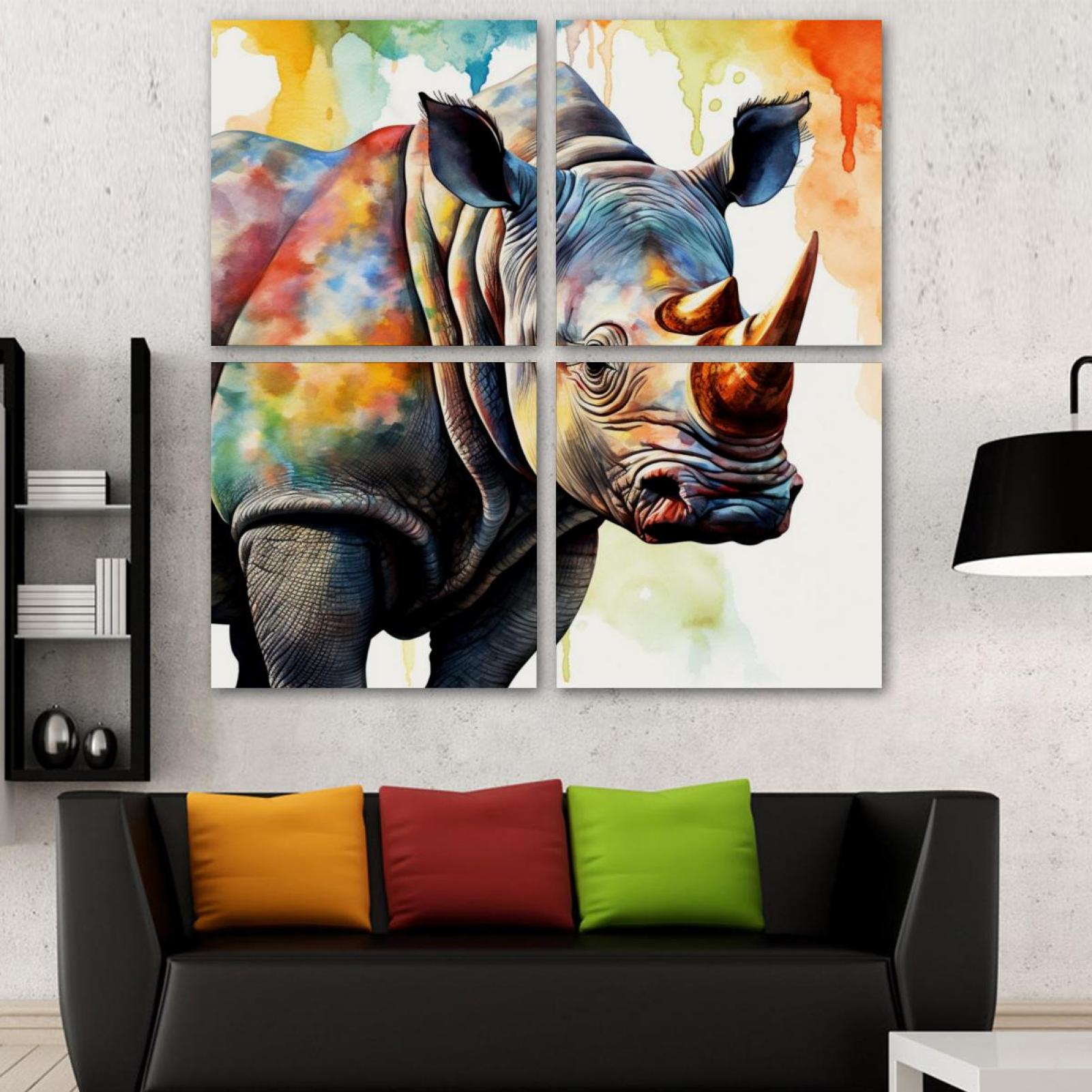 OWNSERIES Rhino Pattern Pattern 4PC Frameless Canvas Wall Art Paintings ...