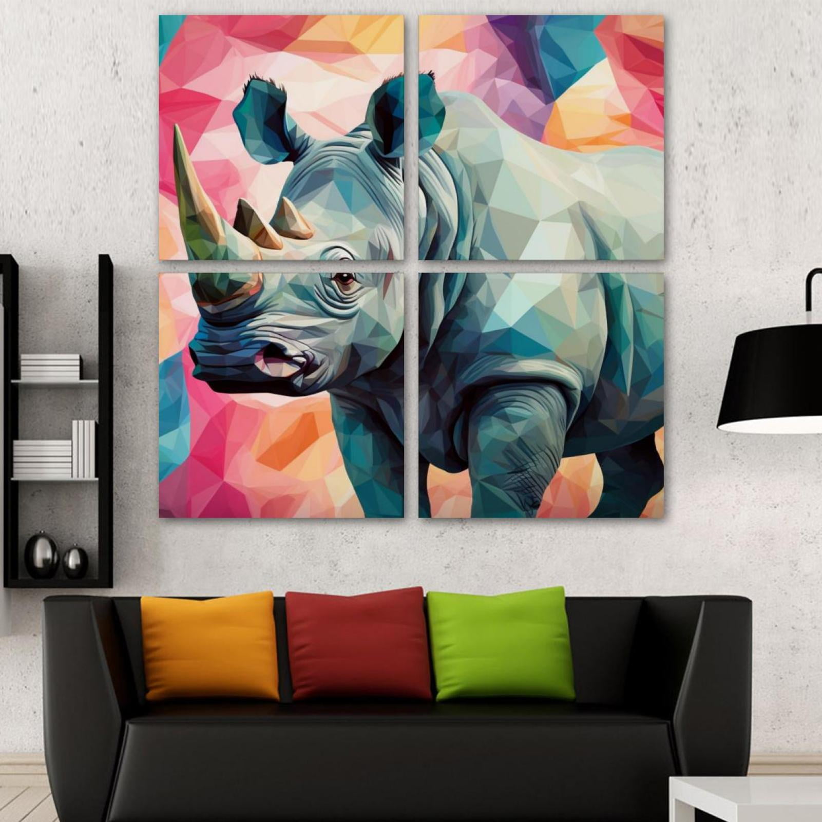 OWNSERIES Rhino Pattern Pattern 4PC Frameless Canvas Wall Art Paintings ...