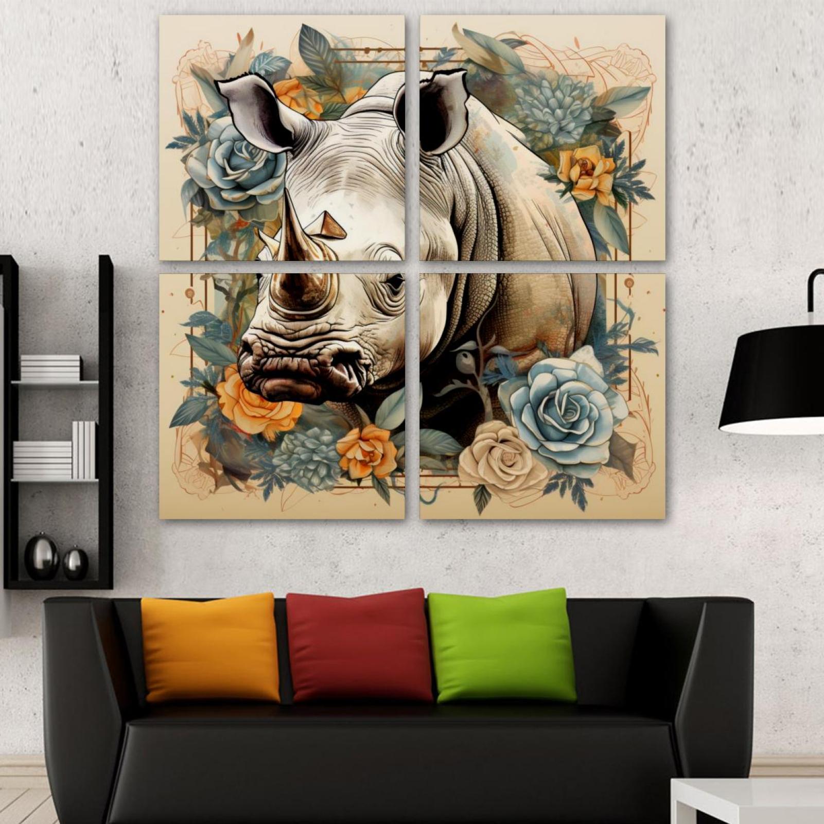 OWNSERIES Rhino Pattern Pattern 4PC Frameless Canvas Wall Art Paintings ...