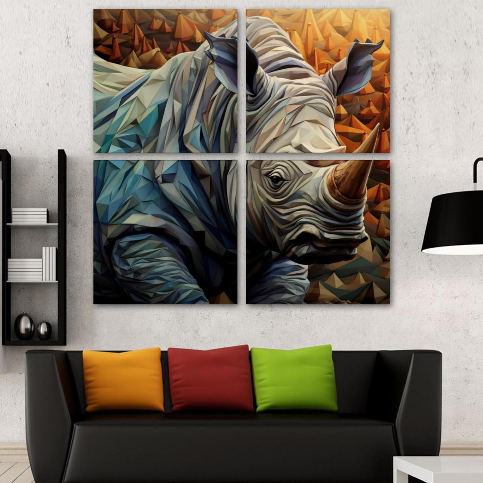 OWNSERIES Rhino Pattern Pattern 4PC Frameless Canvas Wall Art Paintings ...