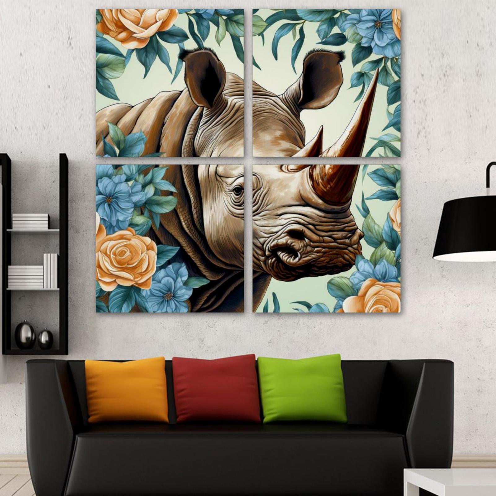 OWNSERIES Rhino Pattern Pattern 4PC Frameless Canvas Wall Art Paintings ...