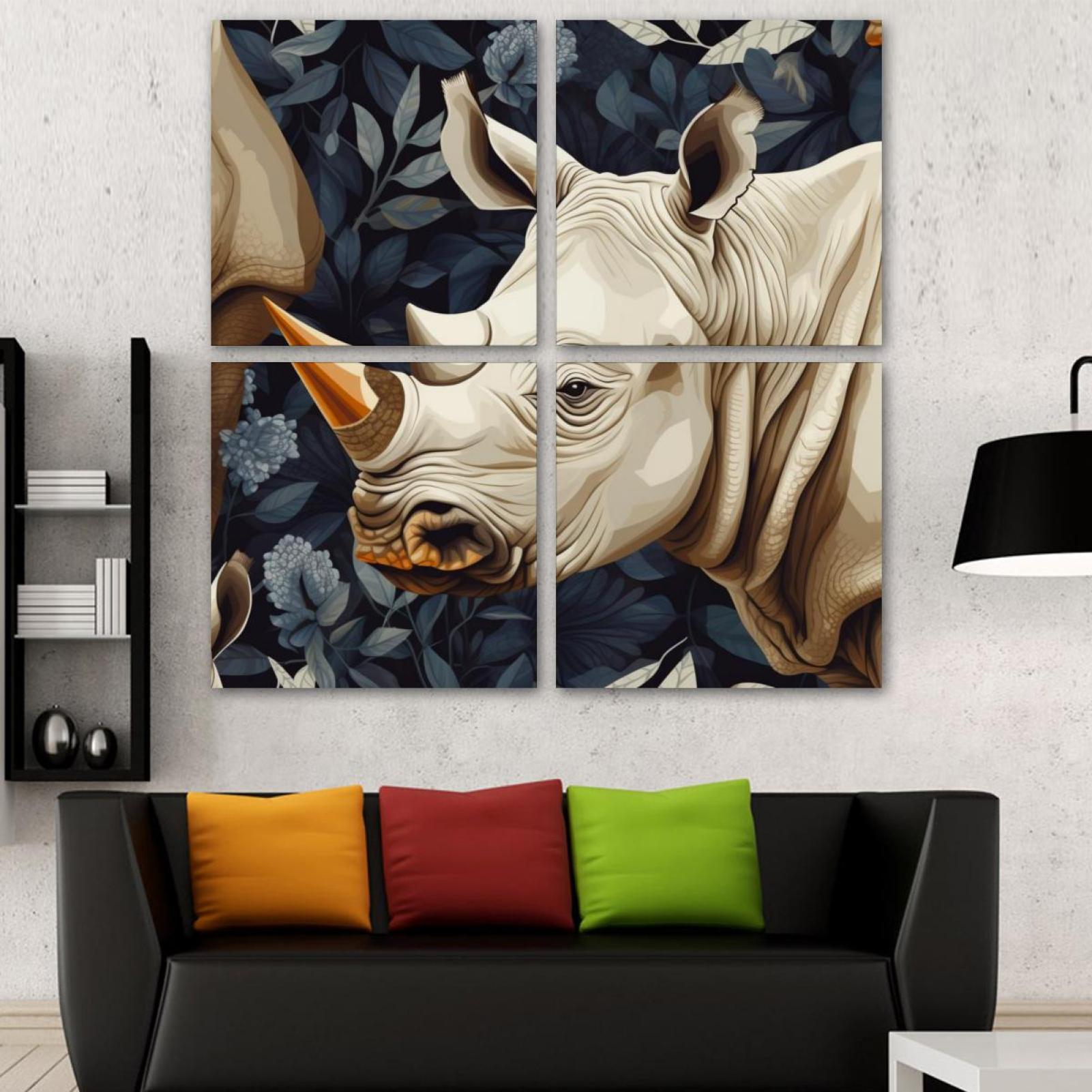 OWNSERIES Rhino Pattern Pattern 4PC Frameless Canvas Wall Art Paintings ...