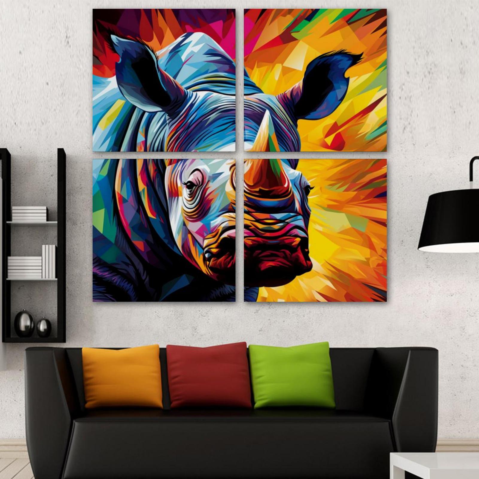 OWNSERIES Rhino Pattern Pattern 4PC Frameless Canvas Wall Art Paintings ...