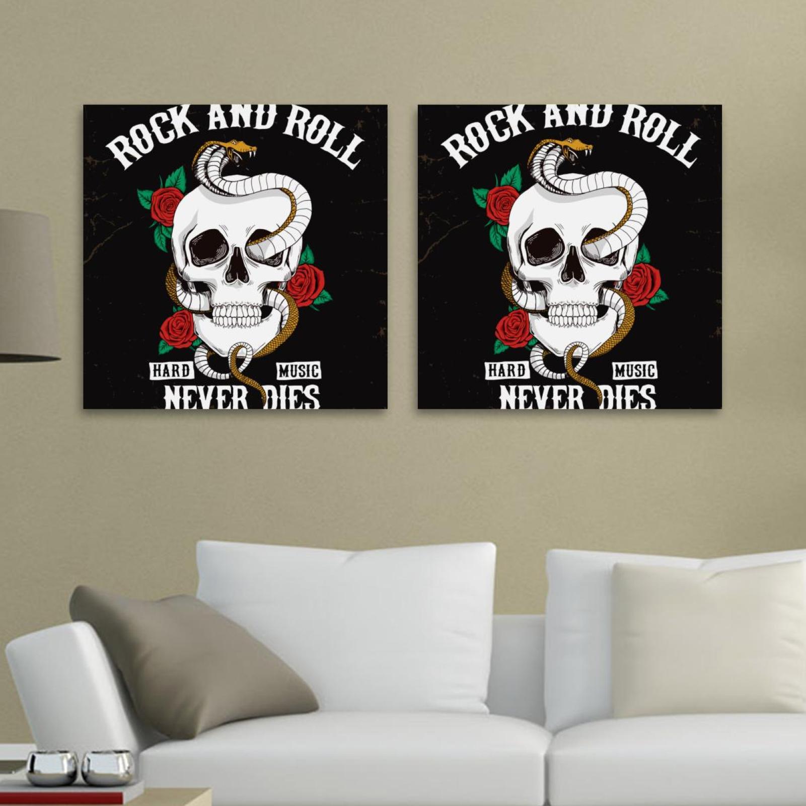 OWNSERIES Rock and Roll Skull Pattern 2PC Canvas Wall Art Paintings for ...