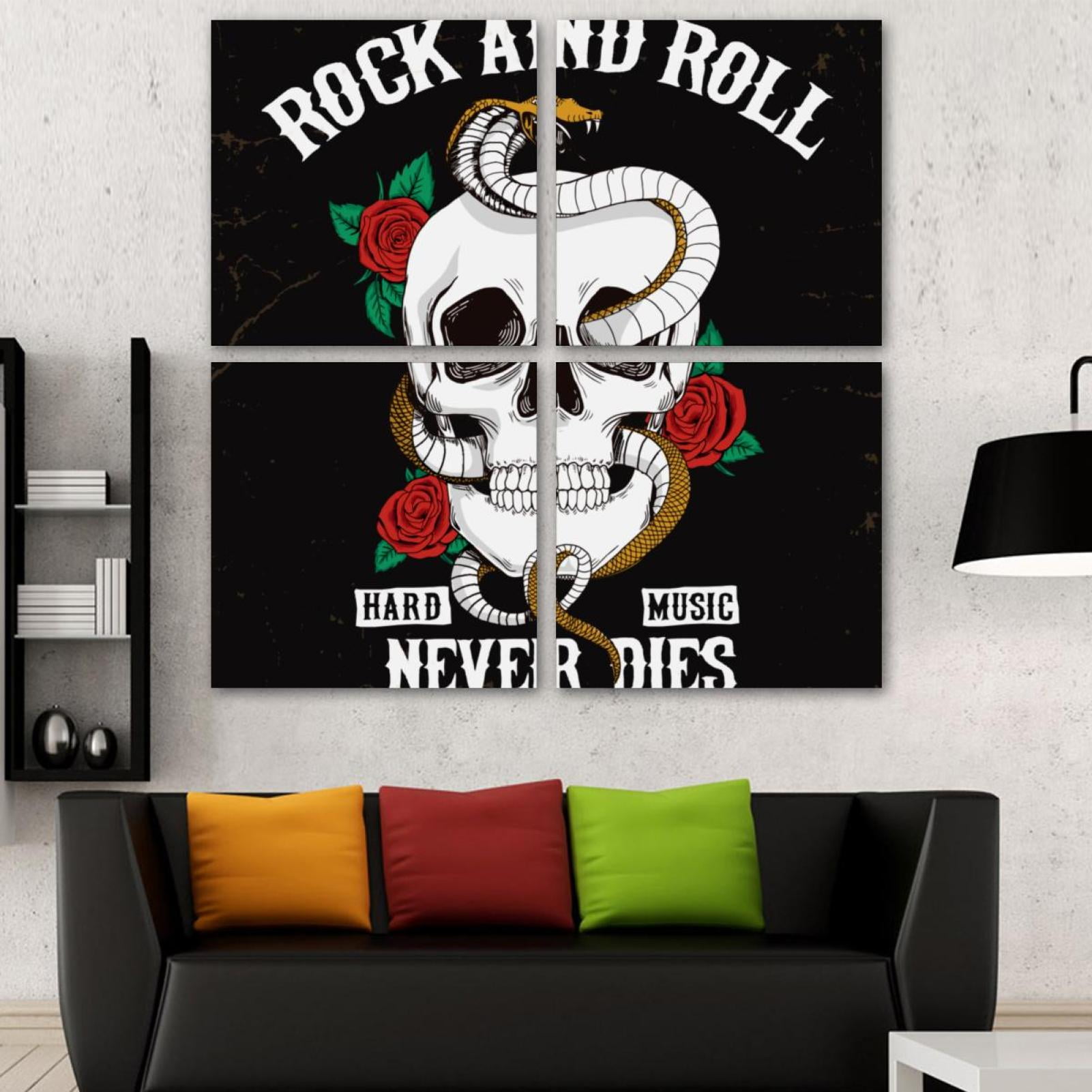 OWNSERIES Rock and Roll Skull Pattern 4PC Frameless Canvas Wall Art ...