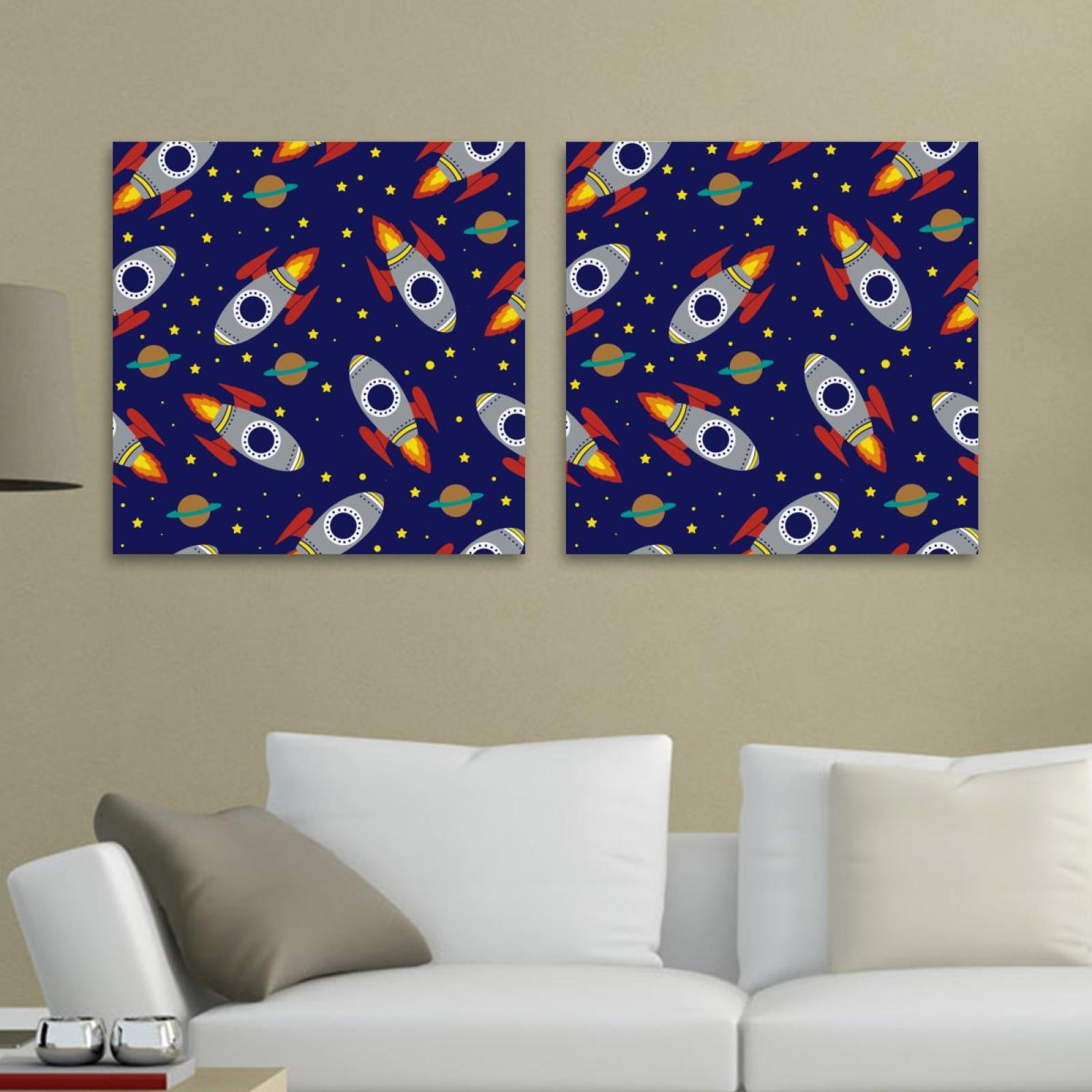 OWNSERIES Rocket Cartoon Planet Outer Space Night Pattern 2PC Canvas ...