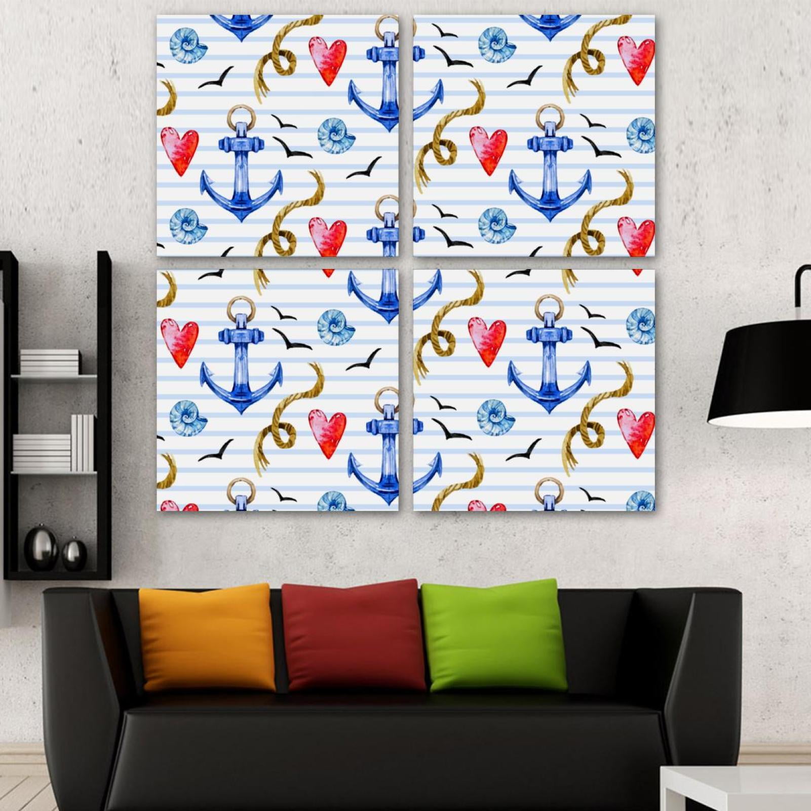OWNSERIES Rope & Anchor Pattern 4PC Frameless Canvas Wall Art Paintings ...