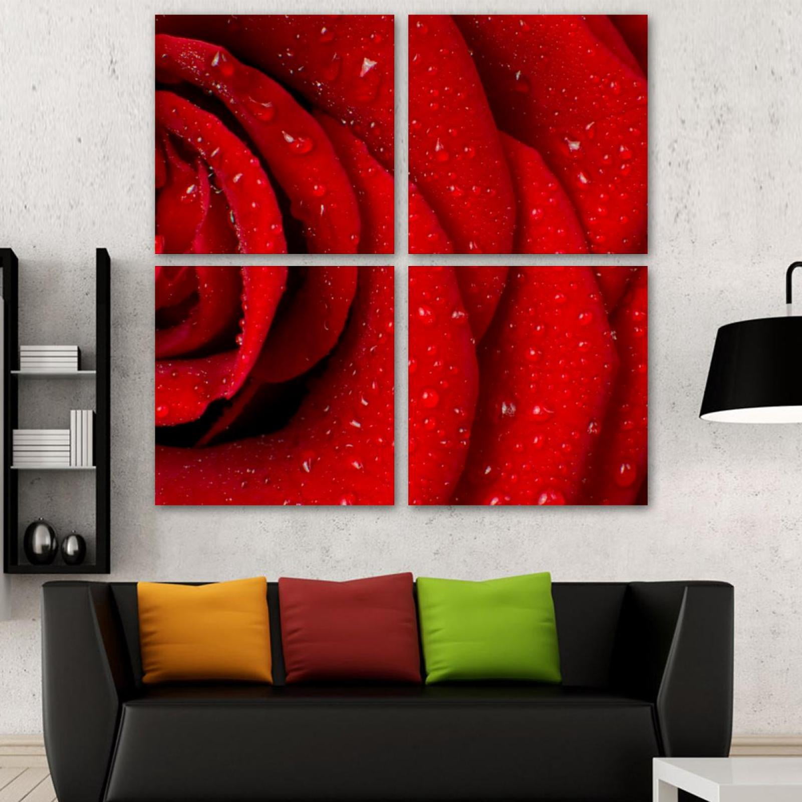 OWNSERIES Rose Red Pattern 4PC Frameless Canvas Wall Art Paintings for ...