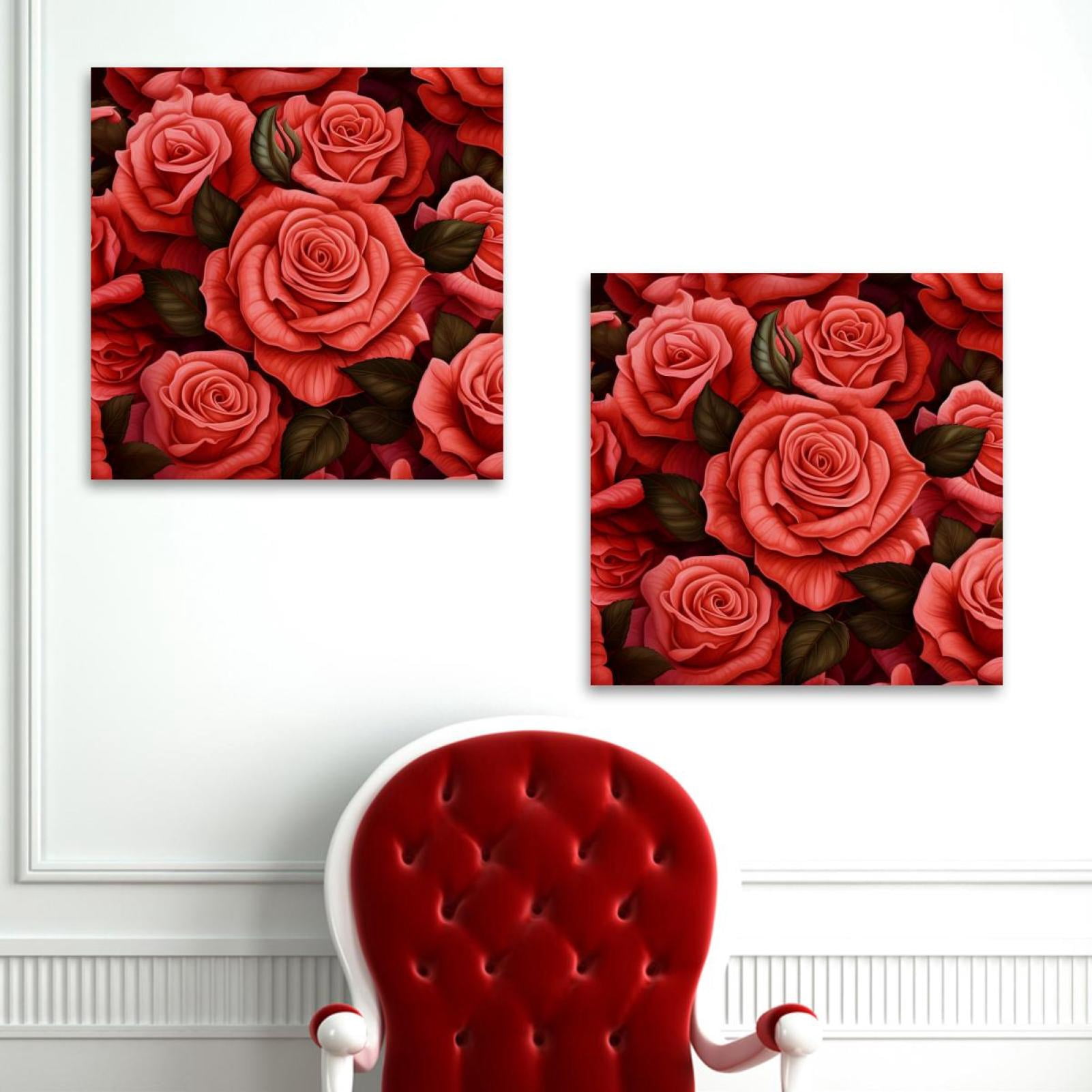 OWNSERIES Roses Flower Pattern 2PC Canvas Wall Art Paintings for Living ...