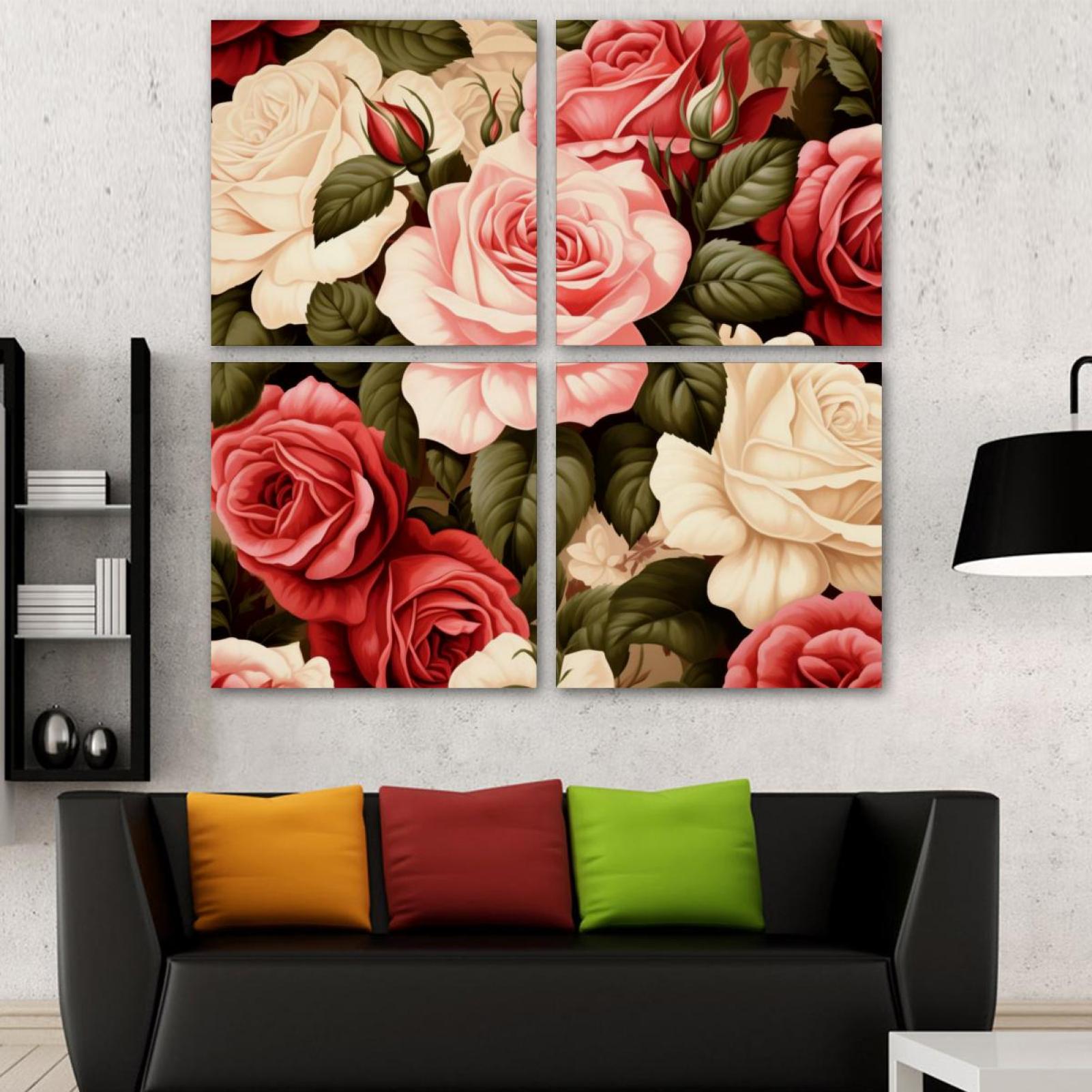 OWNSERIES Roses Flower Pattern Pattern 4PC Frameless Canvas Wall Art ...