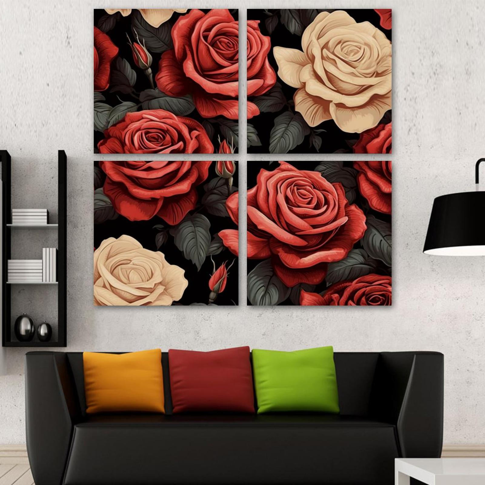 OWNSERIES Roses Flower Pattern Pattern 4PC Frameless Canvas Wall Art ...