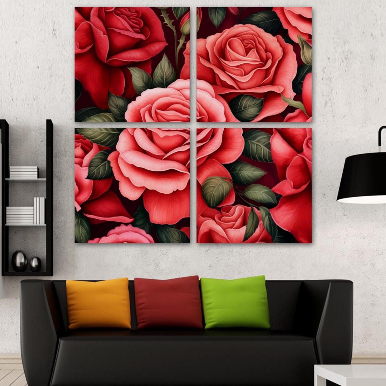OWNSERIES Roses Flower Pattern Pattern 4PC Frameless Canvas Wall Art ...