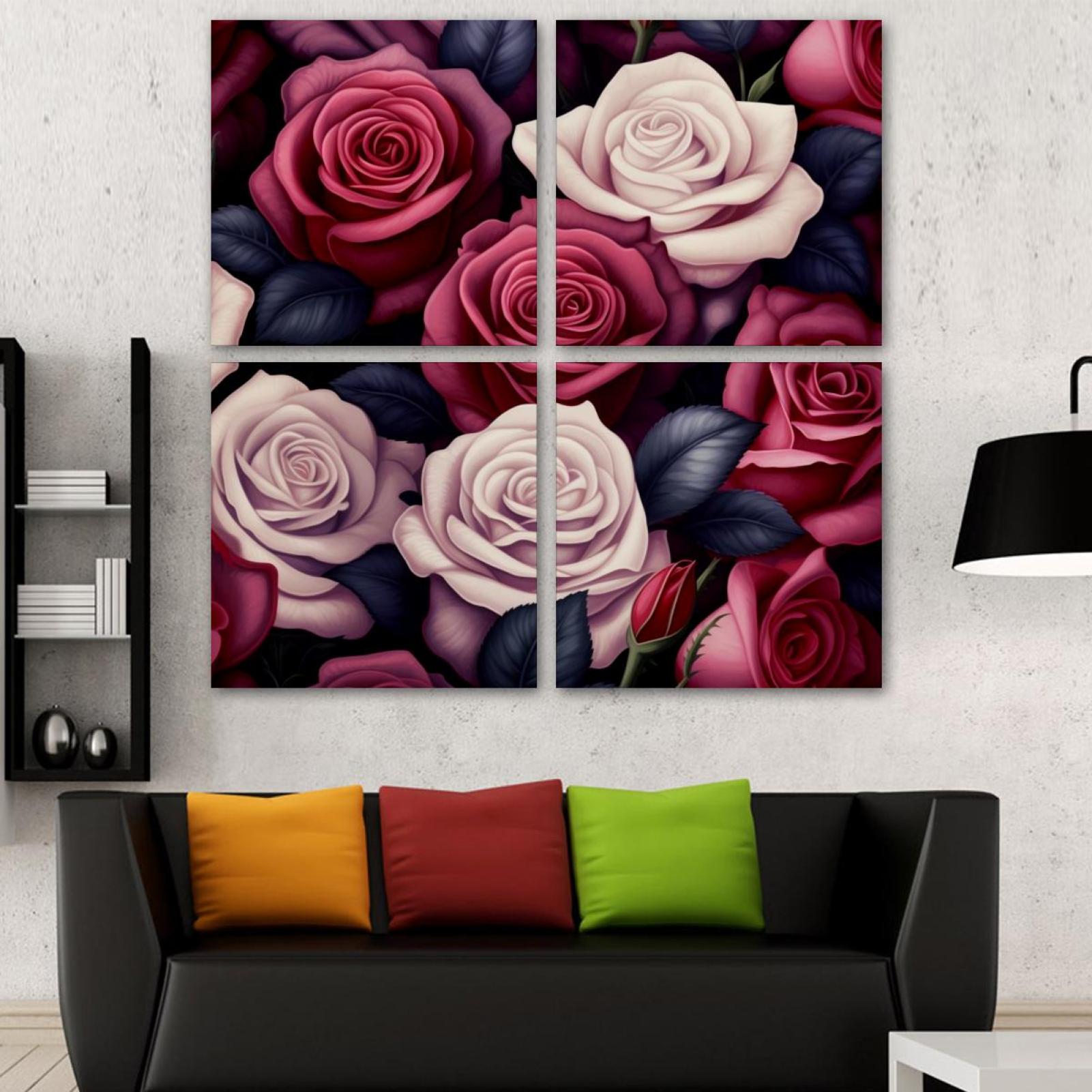 OWNSERIES Roses Flower Pattern Pattern 4PC Frameless Canvas Wall Art ...
